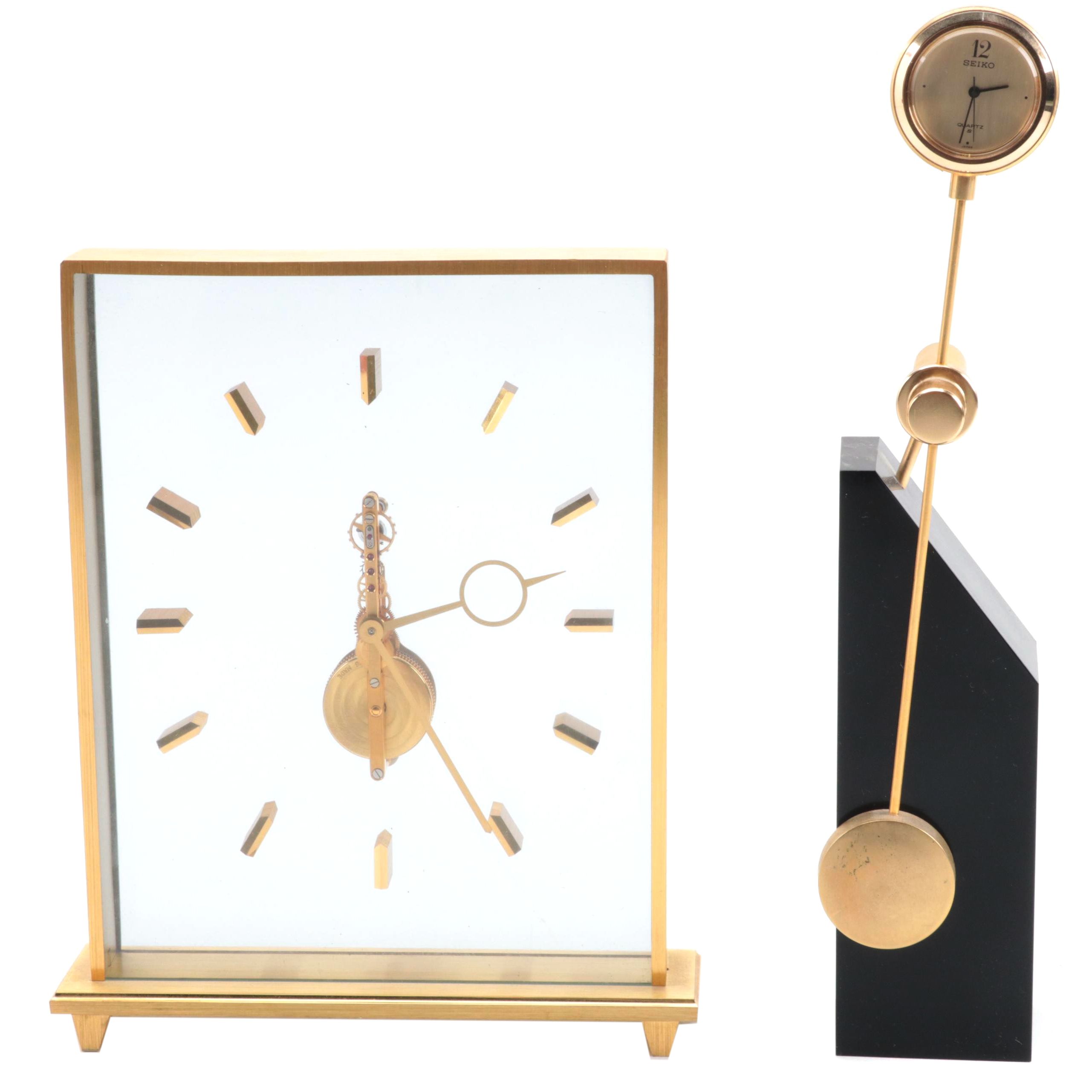 Swiss Jeweled Bronze Looping Desk Clock and Seiko Quartz Desk Clock | EBTH