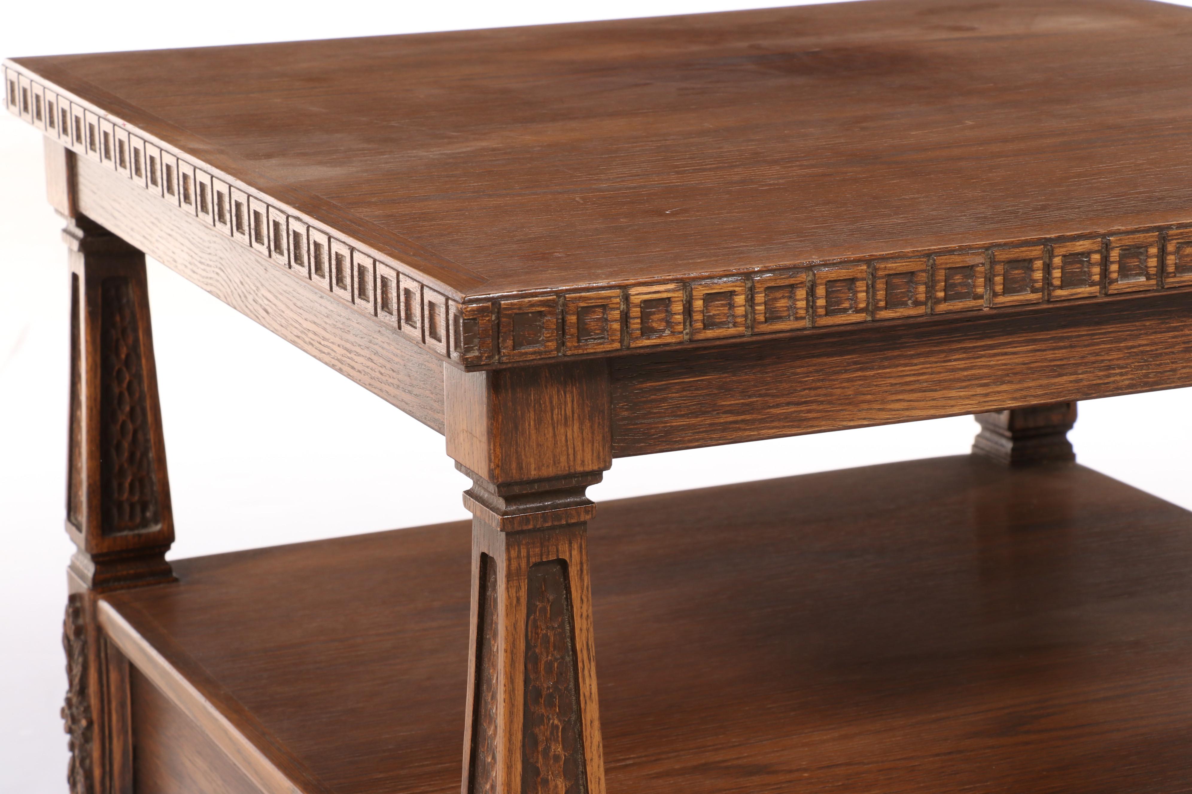 Romweber Carved Oak Two-Tier Side Table, 20th Century | Everything But ...