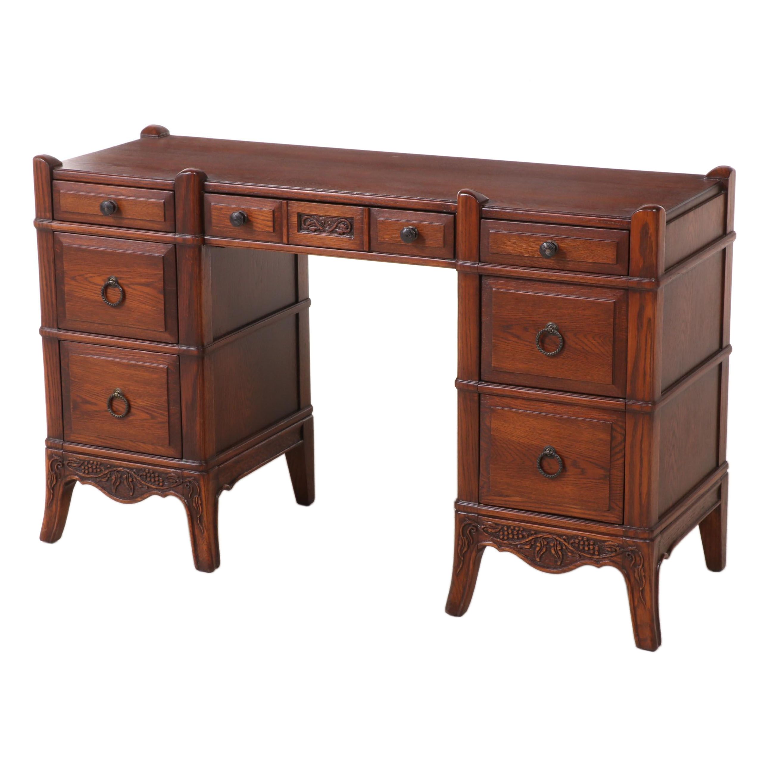 Romweber Carved Oak Double-Pedestal Desk, 20th Century | EBTH