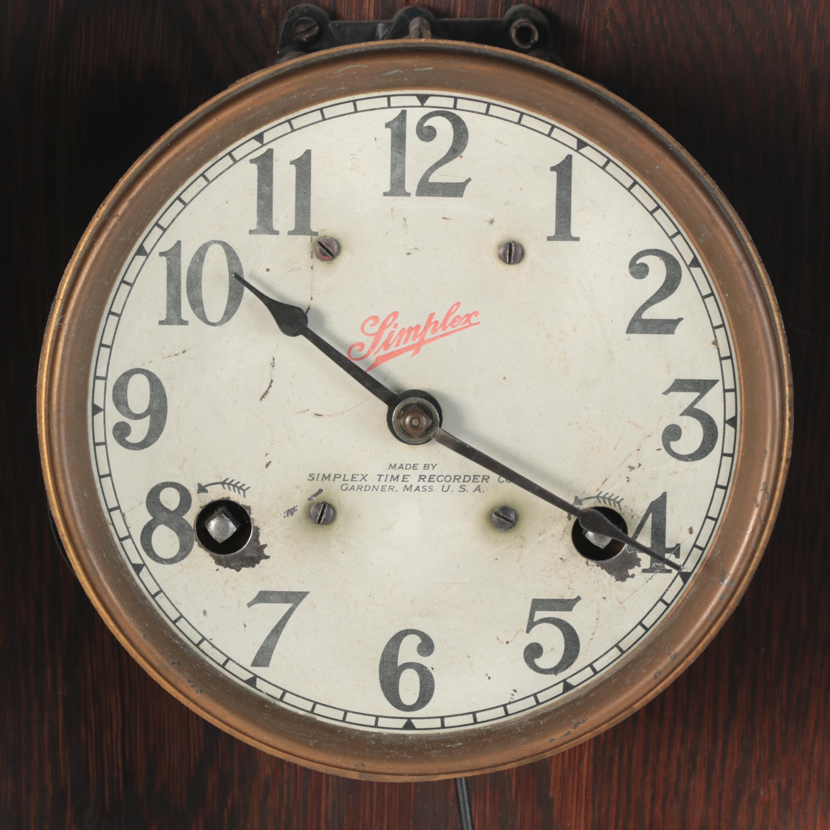 Oak-Cased Simplex Time-Recorder Wall Clock, Early to Mid 20th Century ...