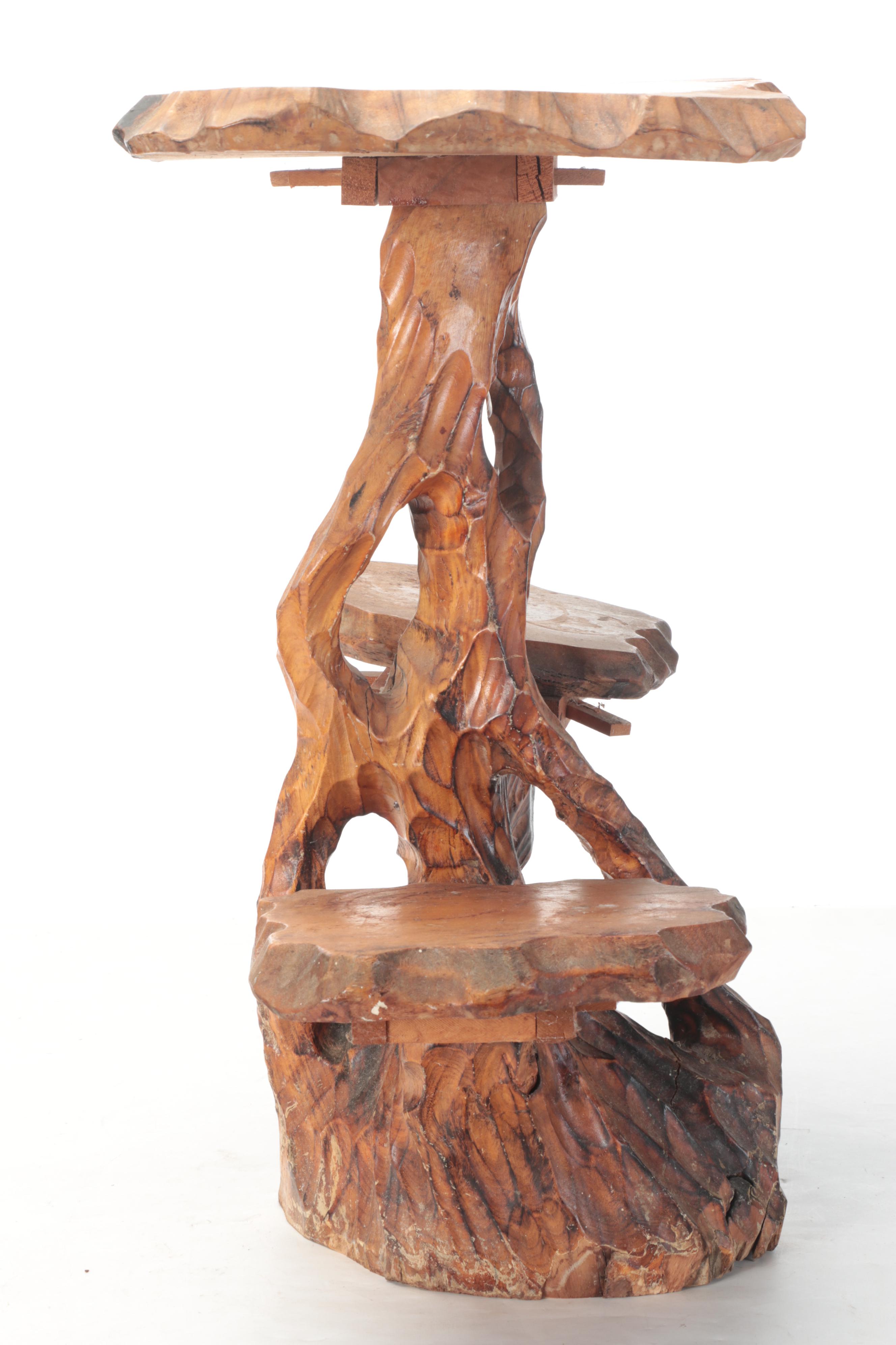 Hand-Made Carved Log Wooden Tiered Side Table | Everything But The House