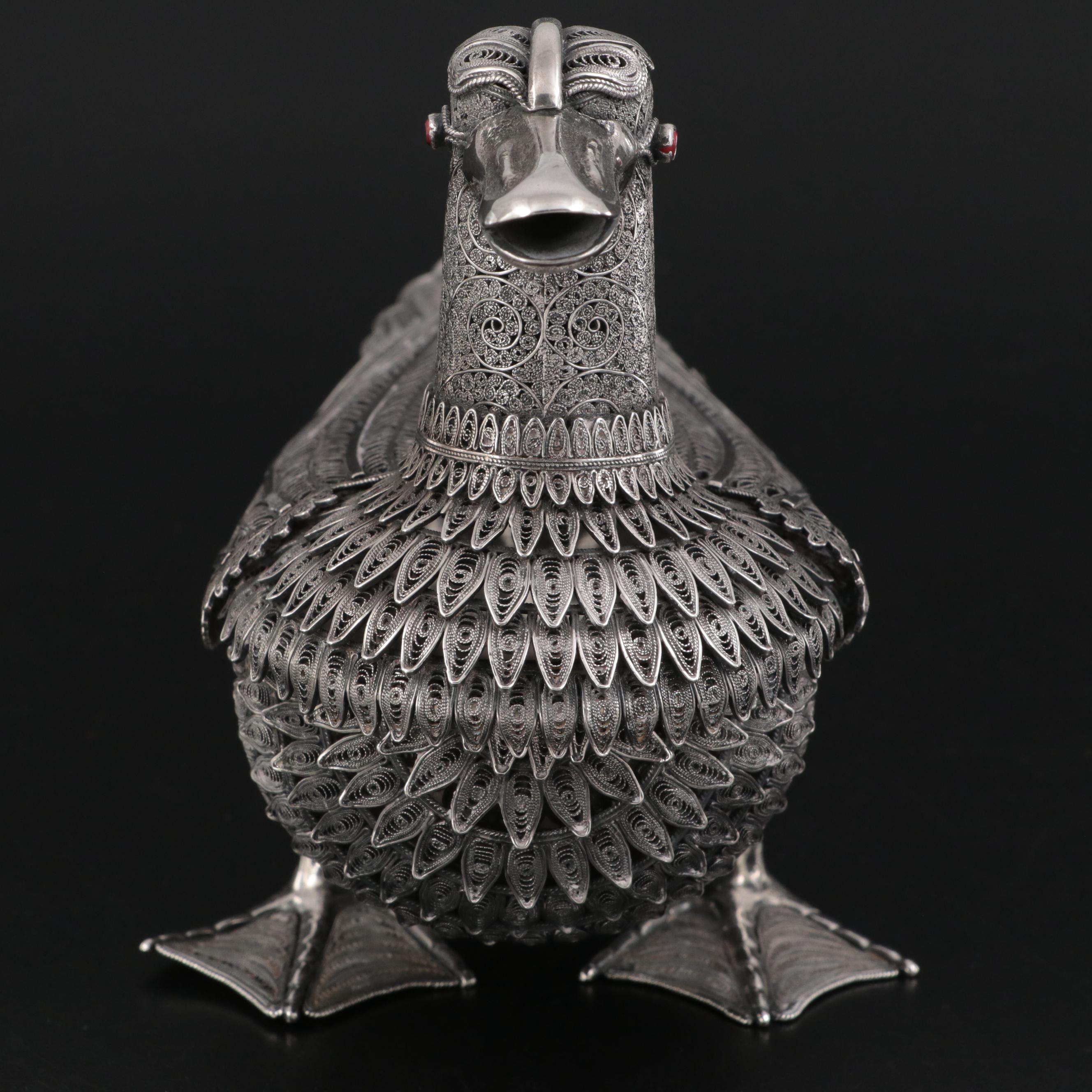 Sterling Silver Filigree Duck Form Box | EBTH