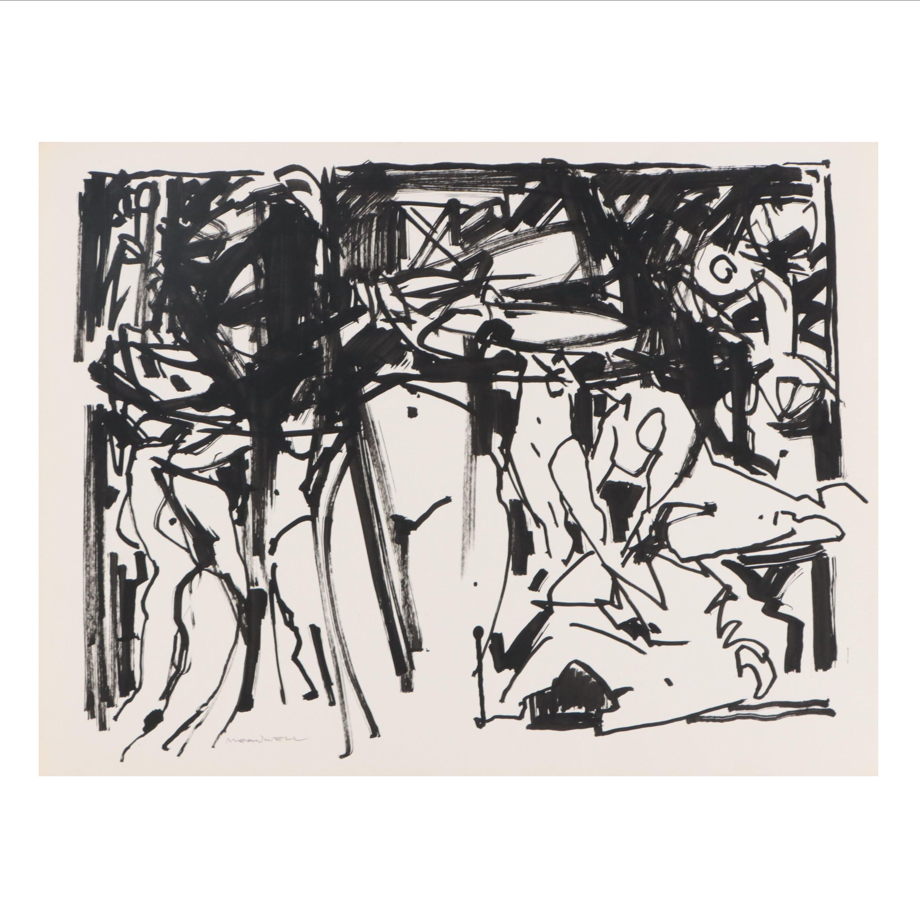 Jack Meanwell Expressionist Ink Drawing, circa 1980 | EBTH