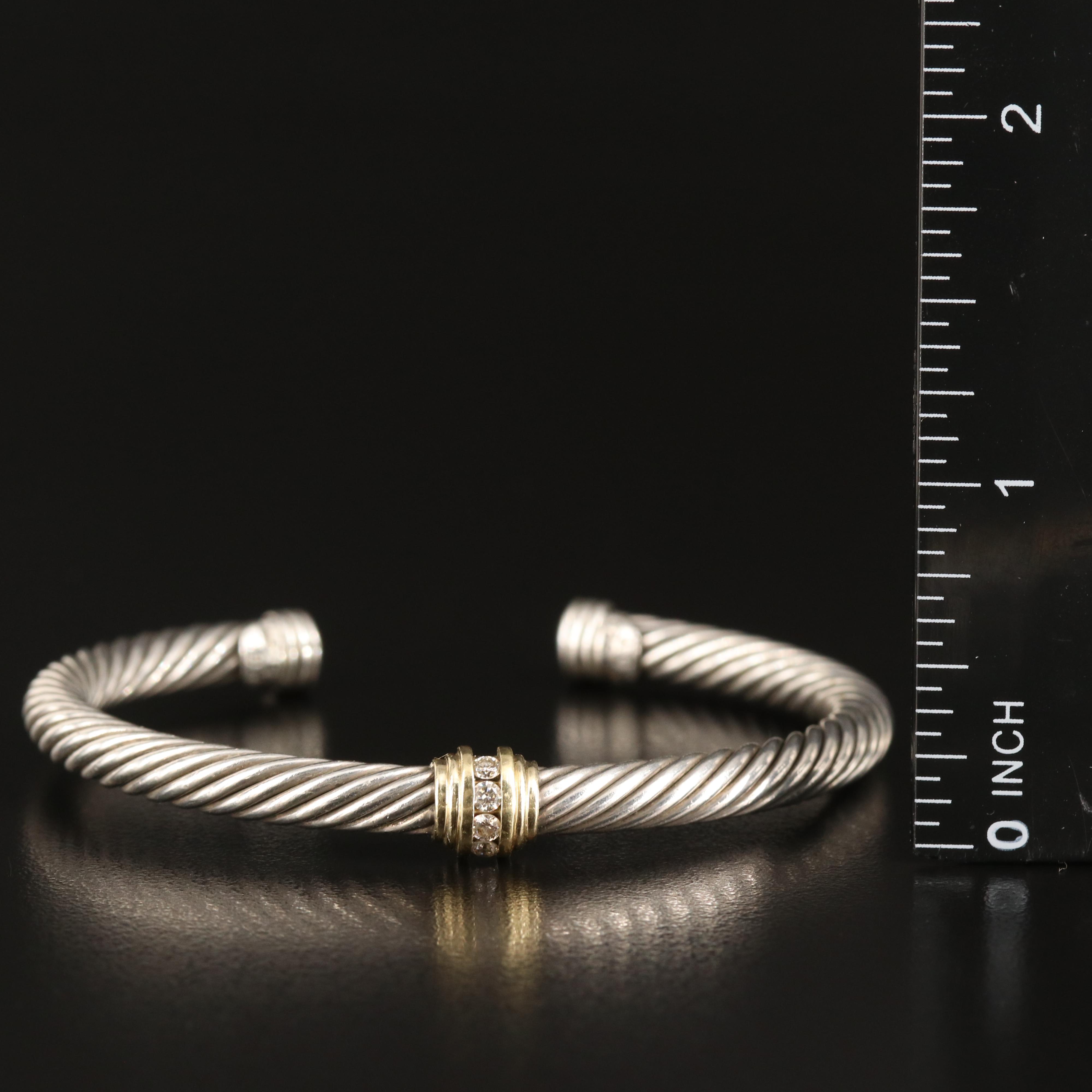 David Yurman "Classic Cable" Sterling Diamond Cuff with 18K Accent | EBTH