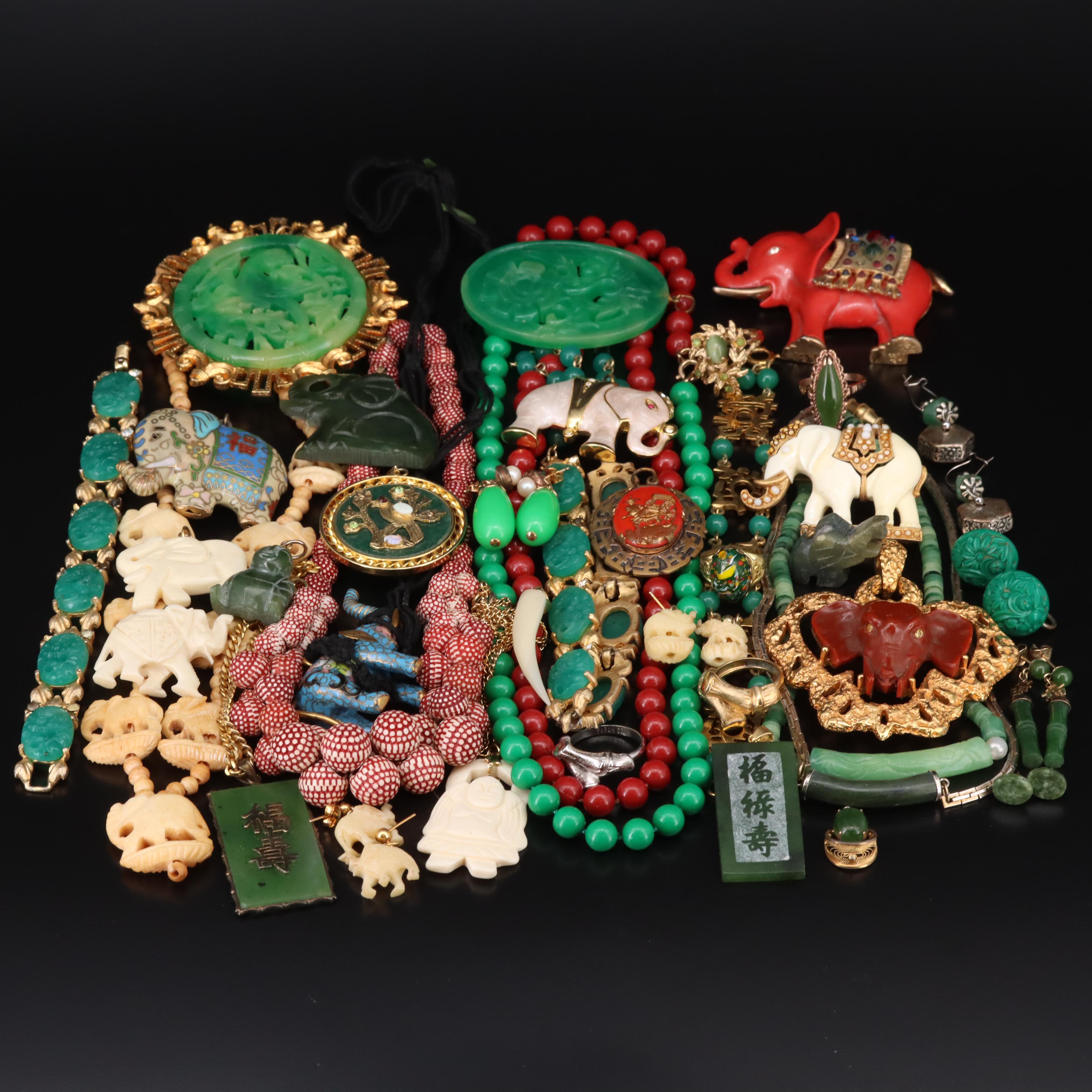 Asian Vintage Including Elephants, Opal. Nephrite and Bone | EBTH