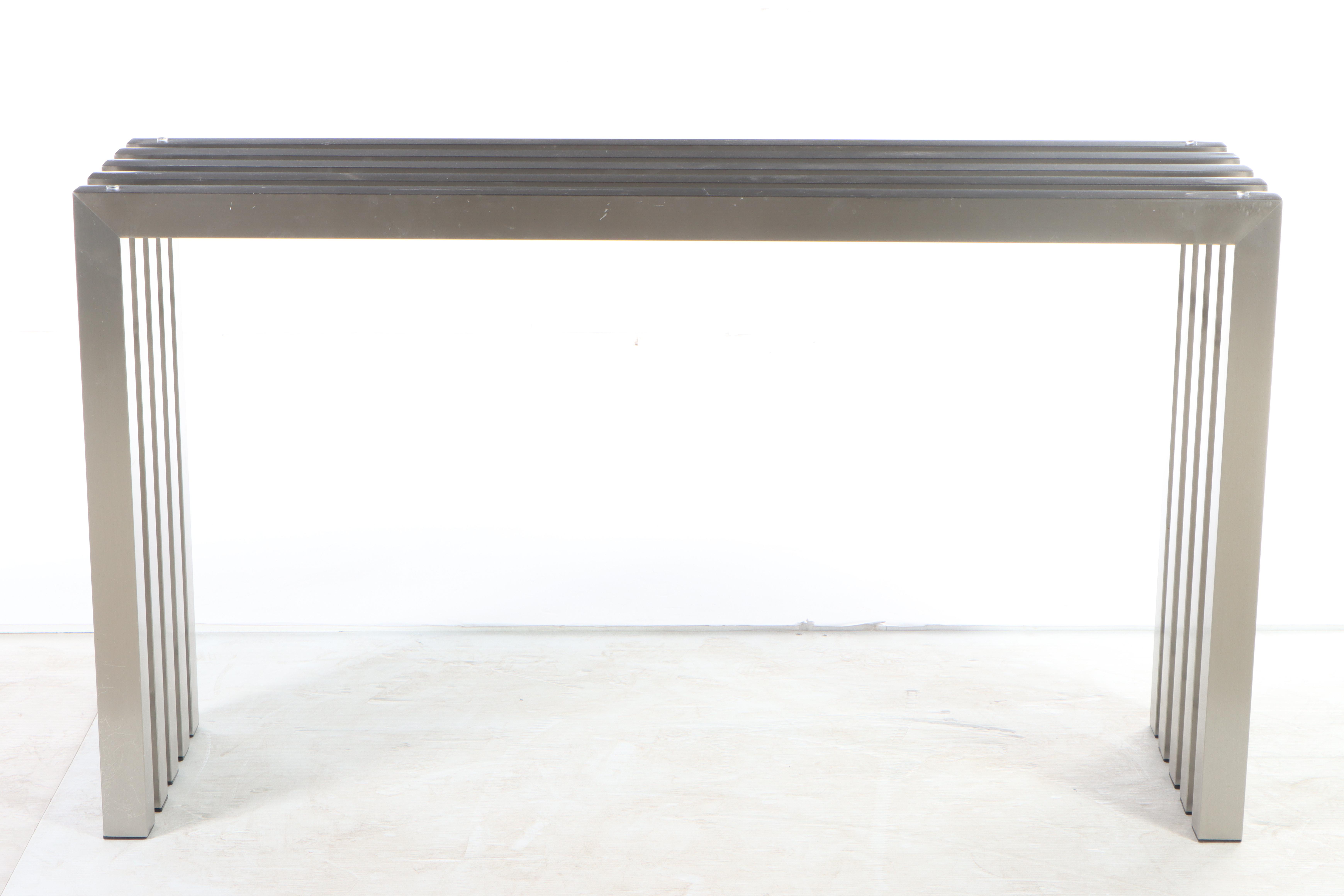 Modernist Style Slatted and Brushed Metal Console Table | EBTH