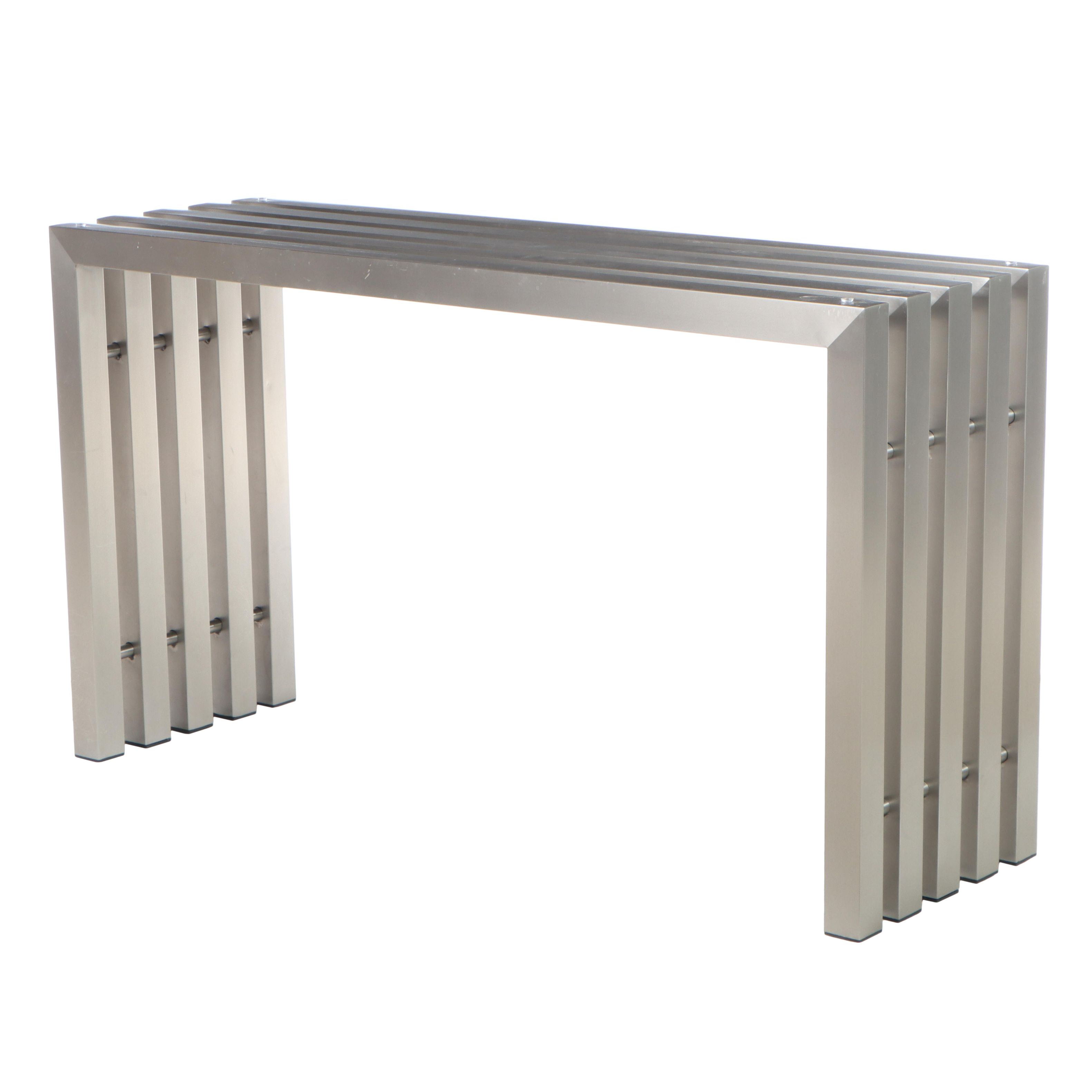 Modernist Style Slatted and Brushed Metal Console Table | EBTH