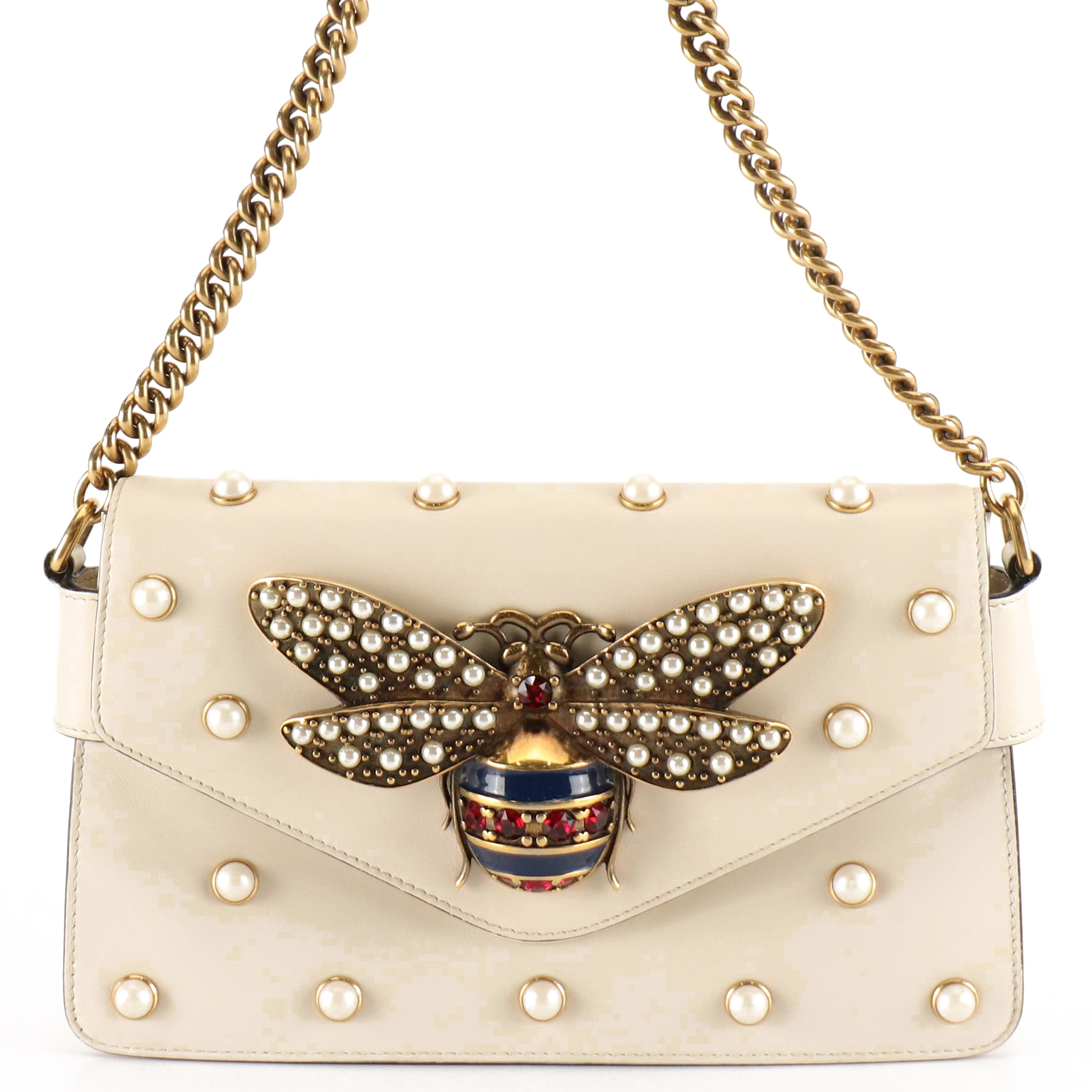 Gucci Queen Margaret Broadway Embellished Leather Shoulder Bag | EBTH