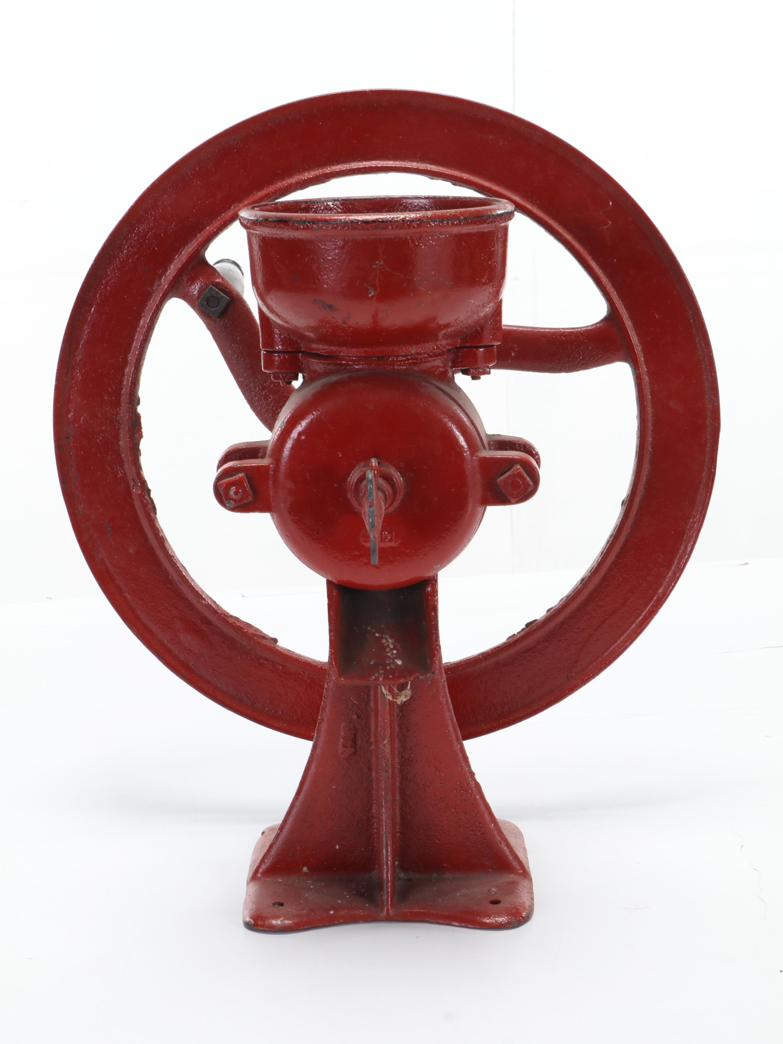 Primitive Style Red Cast Iron Hand Mill Grinder | EBTH
