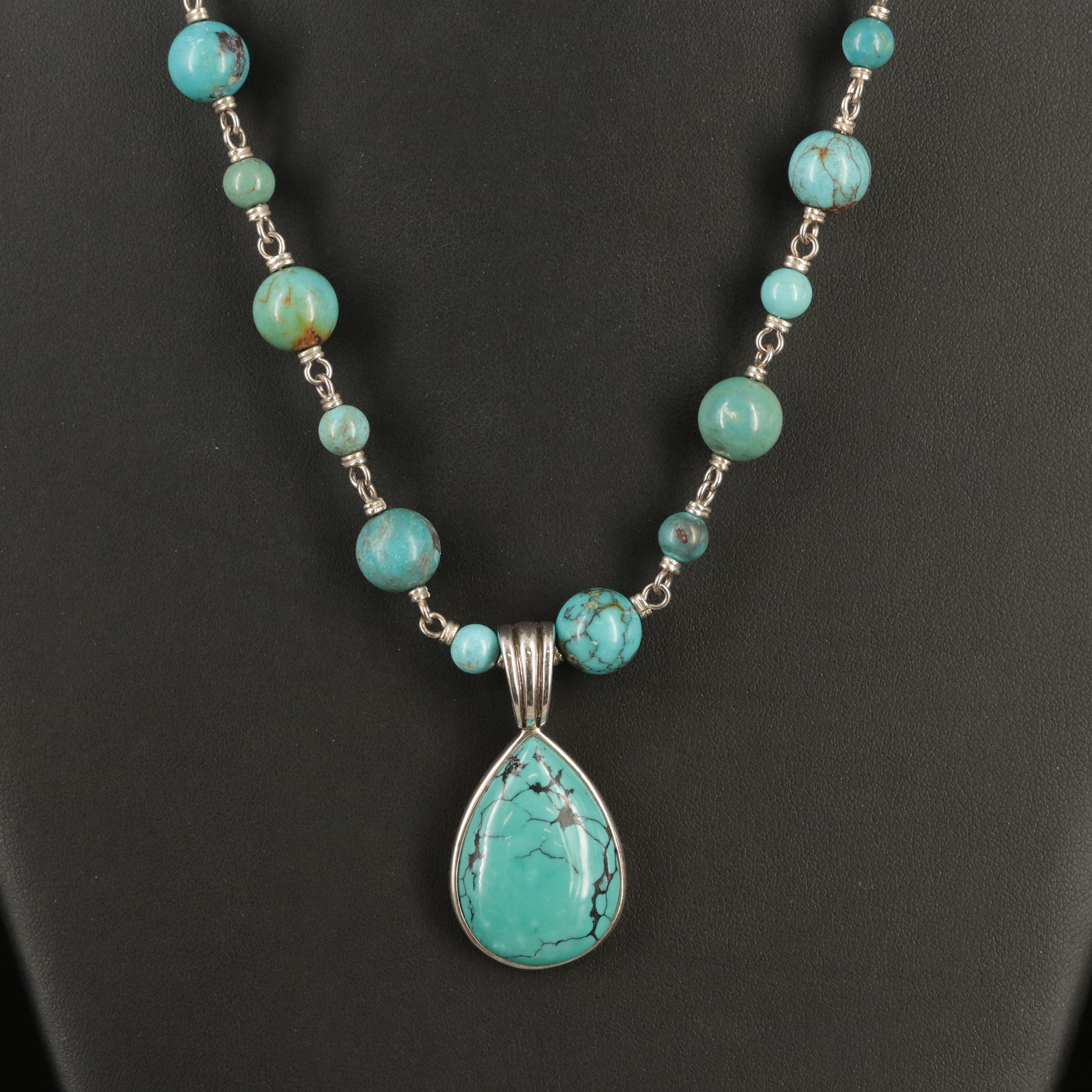 Sterling Turquoise Enhancer Pendant Station Necklace | EBTH