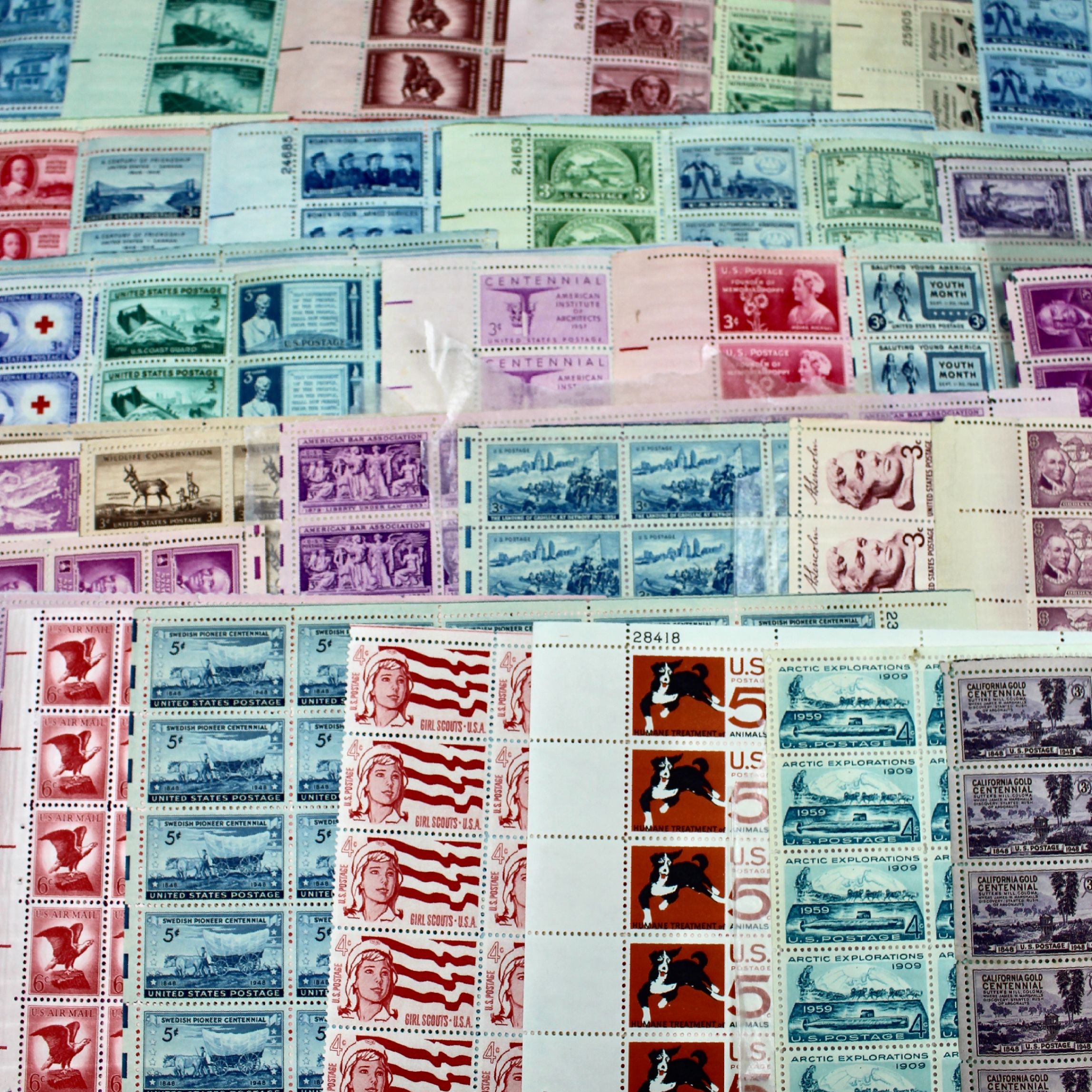 Fifty Mint Condition 3 to 6-Cent U.S. Postage Stamp Sheets | EBTH