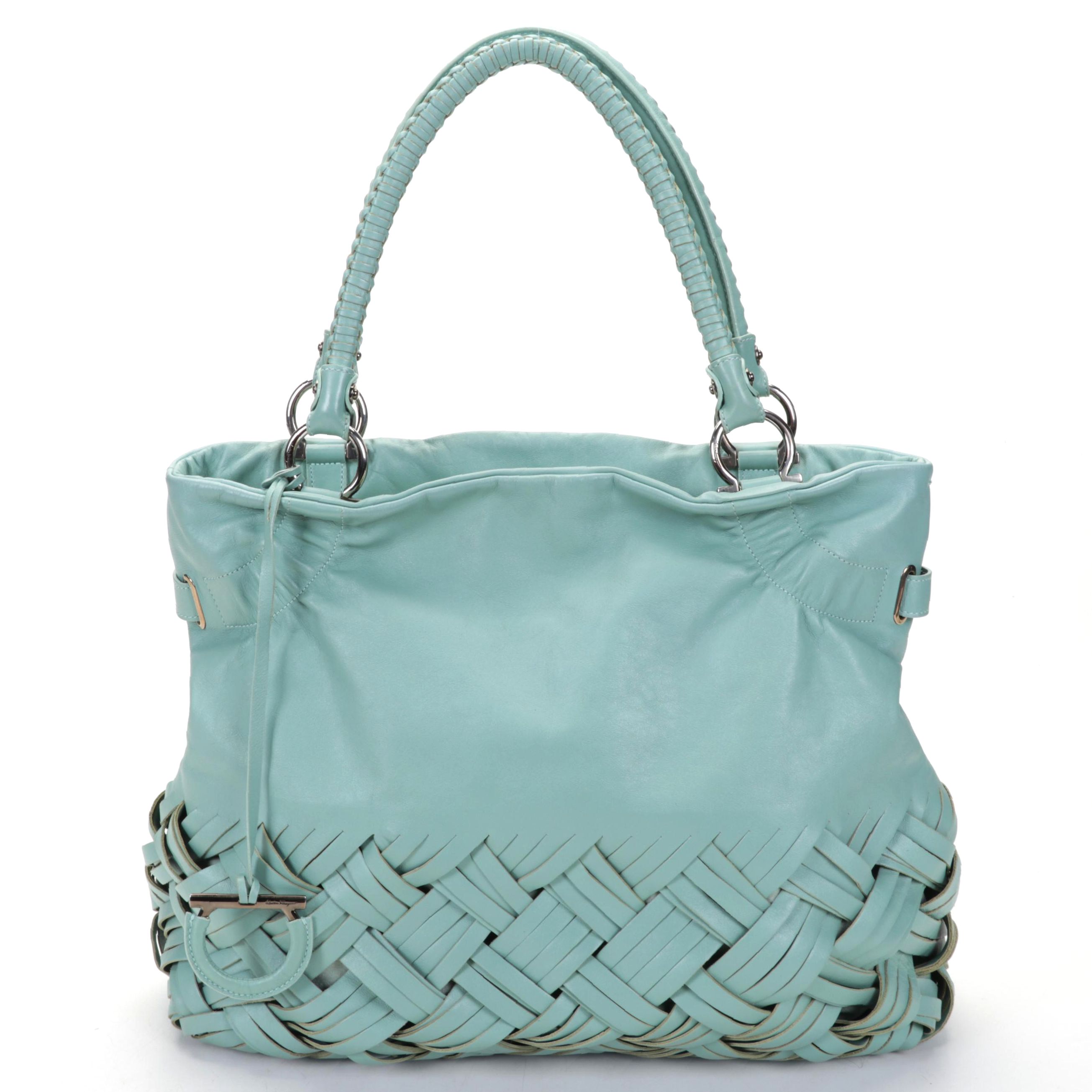 Salvatore Ferragamo Jade Basket Weave Leather Handbag | EBTH