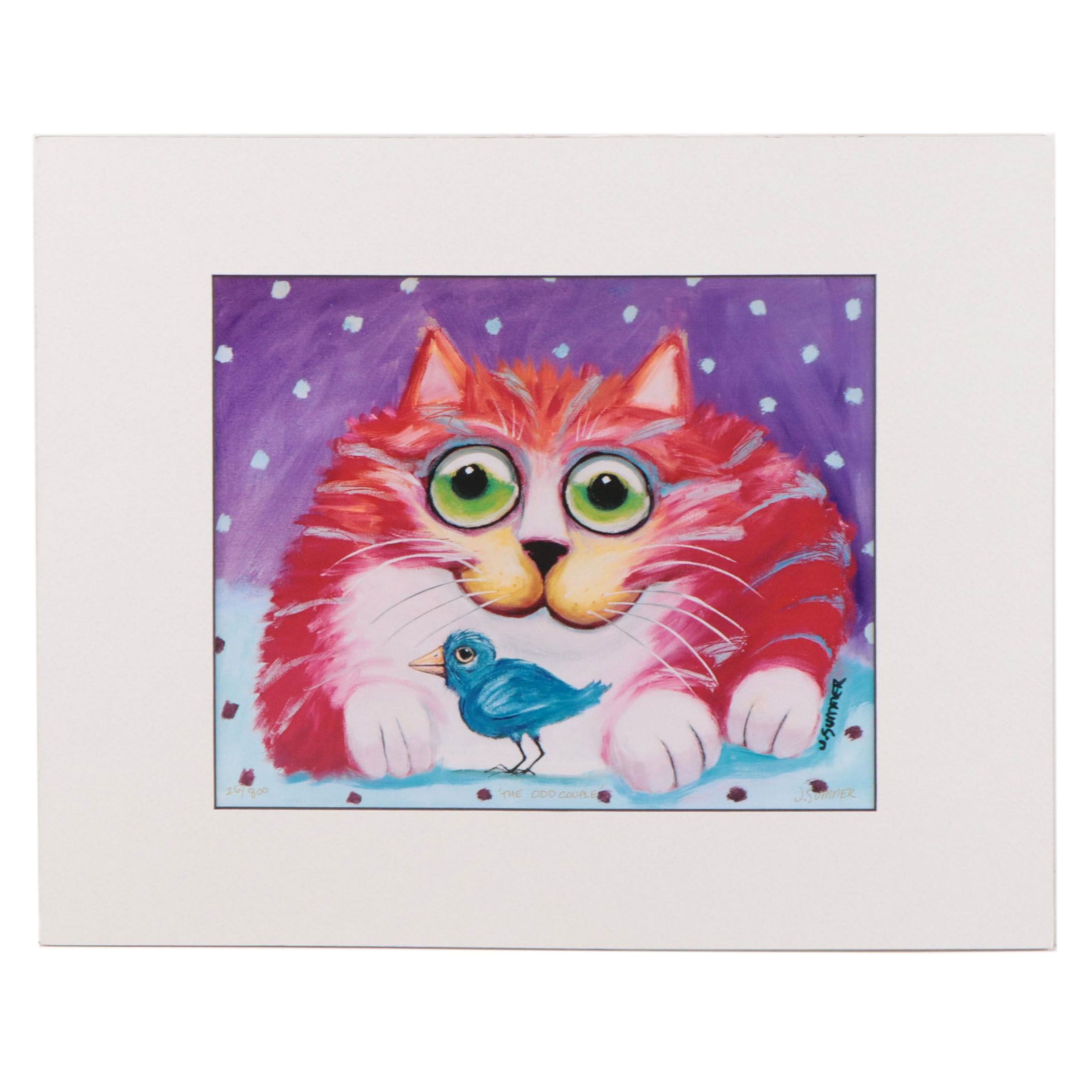 John Sumner "The Odd Couple" Digital Print of Cat and Bird | EBTH