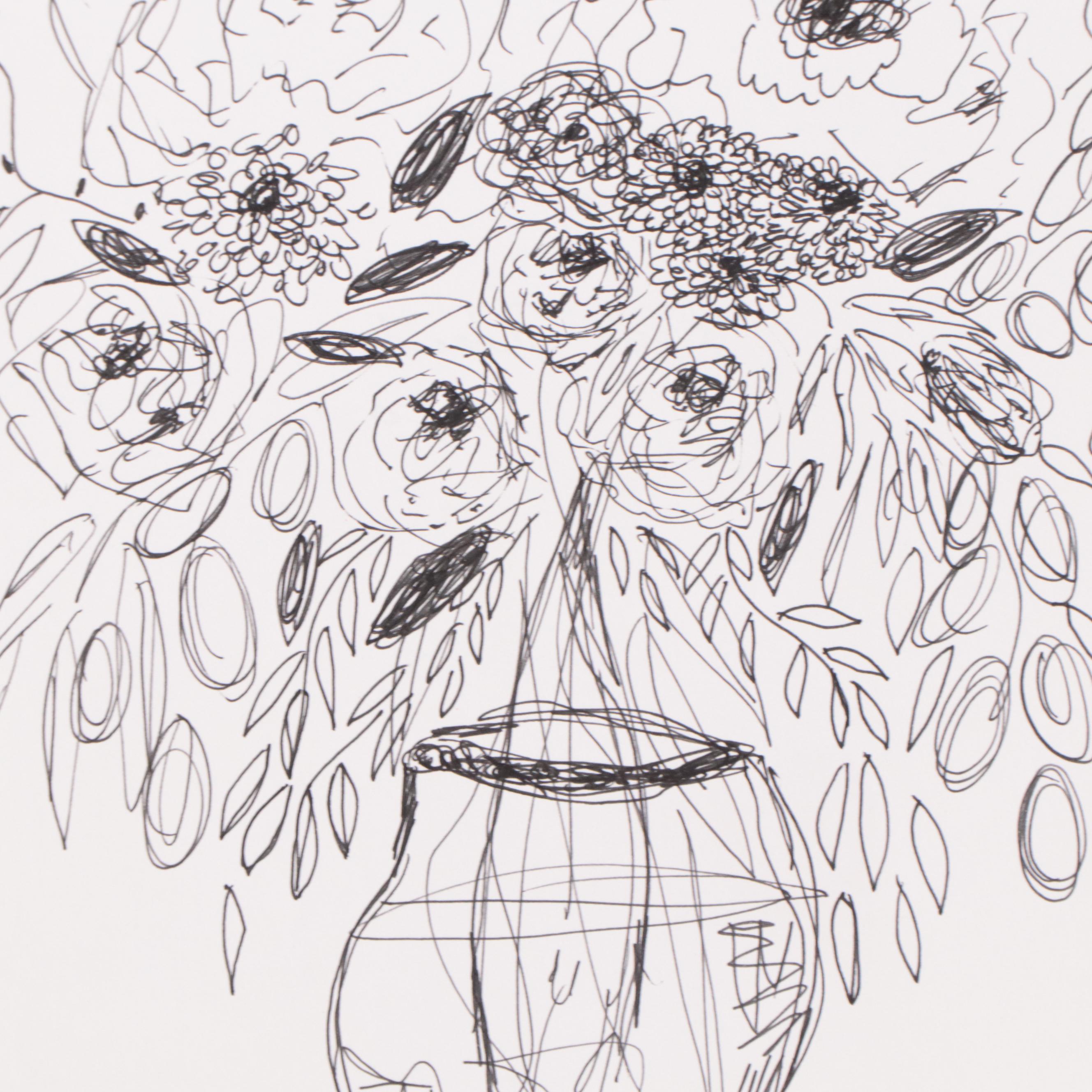 Kait Roberts Floral Theme Ink Drawings, 21st Century | EBTH