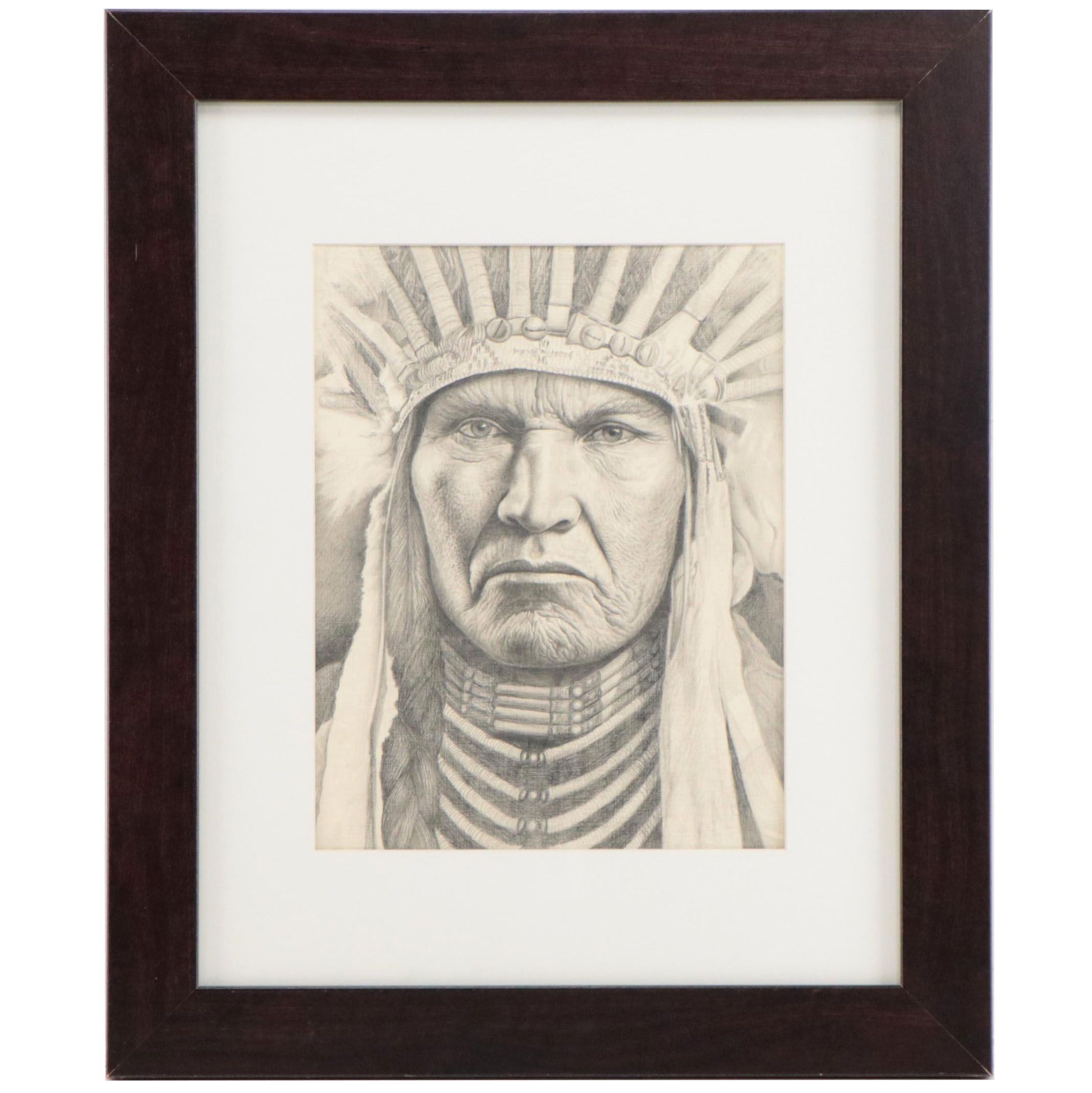 Igor Volosnikov Graphite Drawing "Grand Chief of the Indians (Calm Bull ...