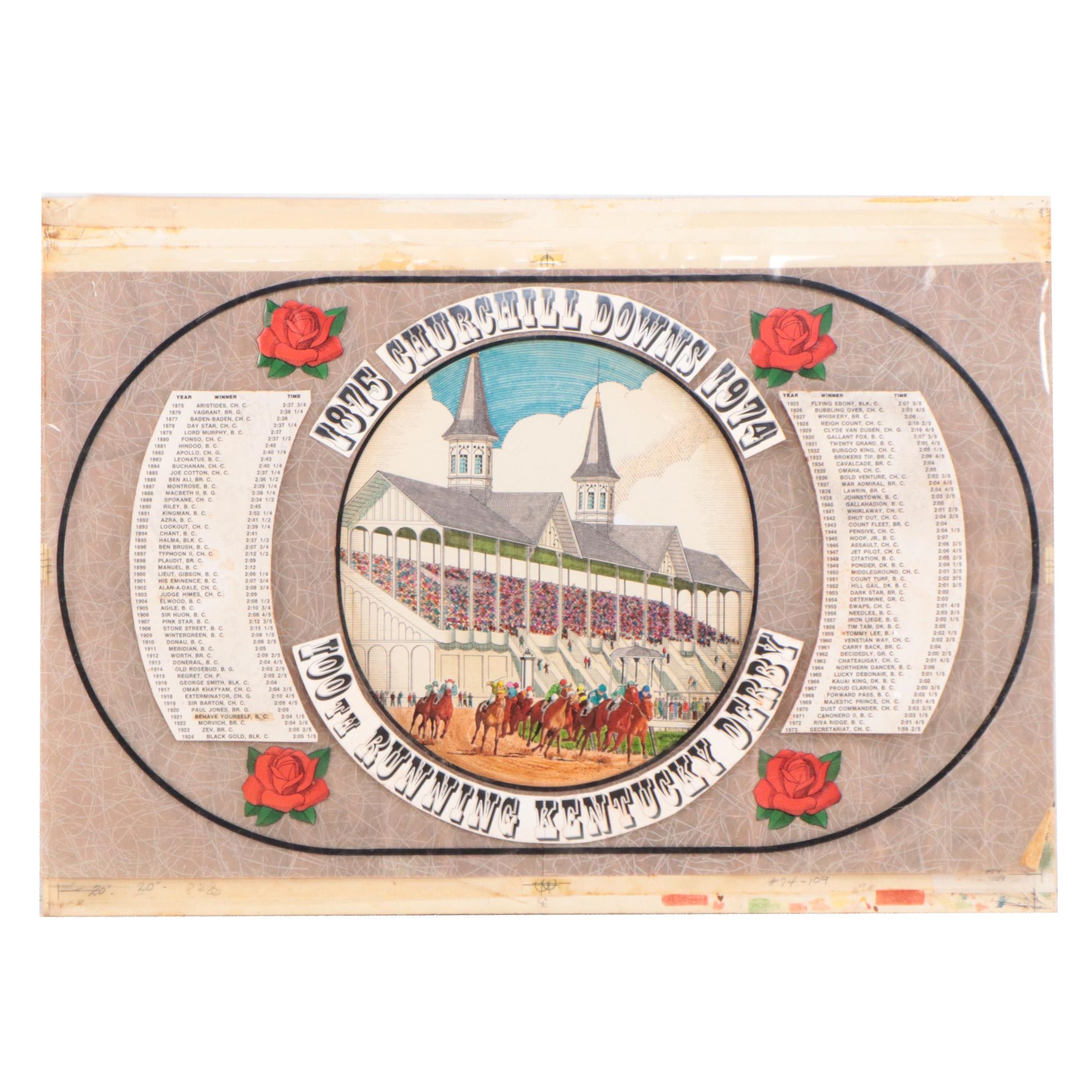 100th Kentucky Derby Ink Paste-Up Design for Commemorative Tray, 1974 ...