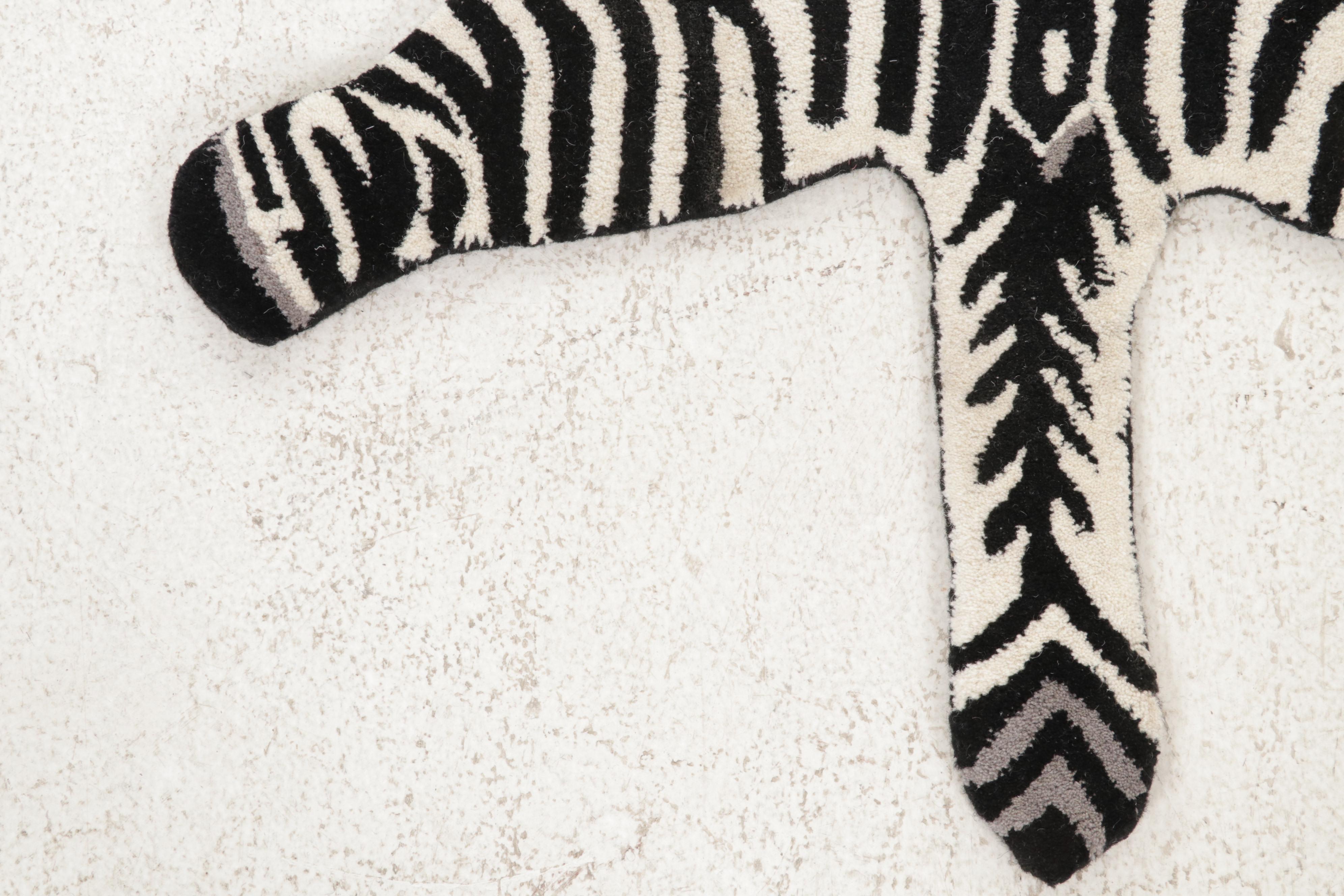3' x 4'11 Hand-Tufted Indian Pictorial Zebra-Shaped Accent Rug | EBTH