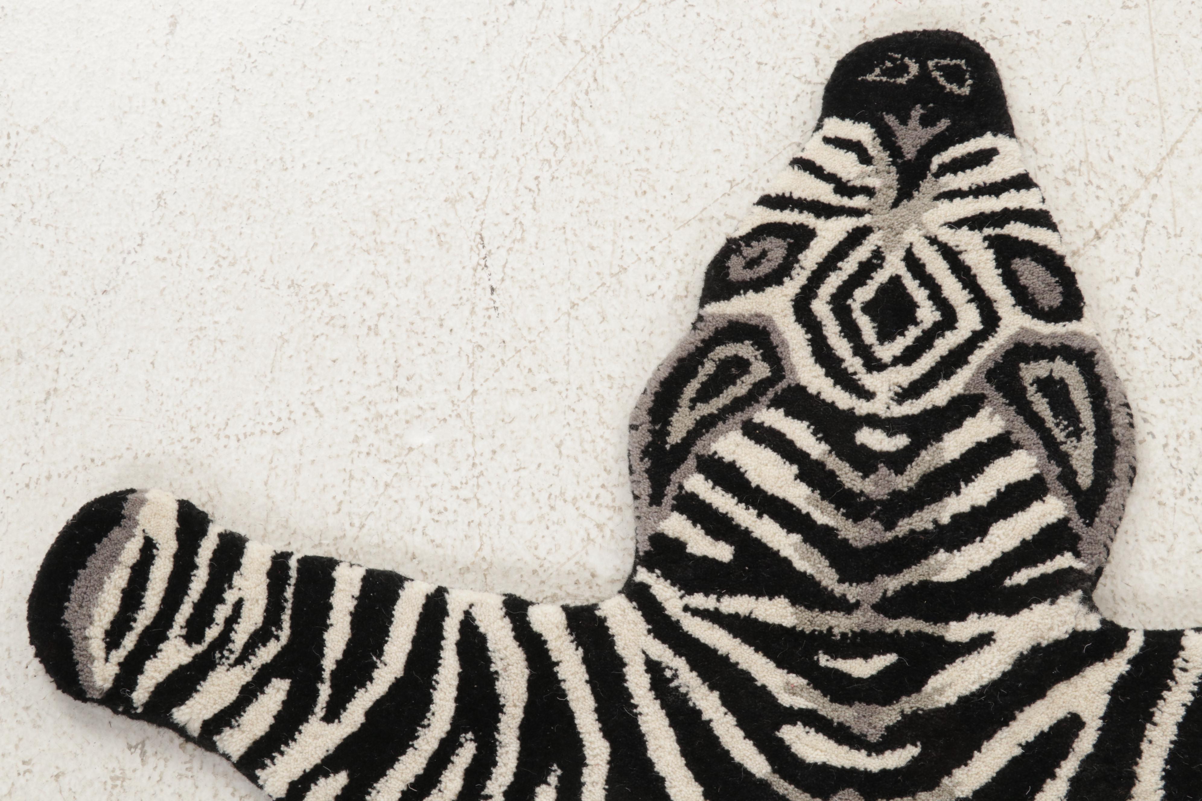 3' x 4'11 Hand-Tufted Indian Pictorial Zebra-Shaped Accent Rug | EBTH