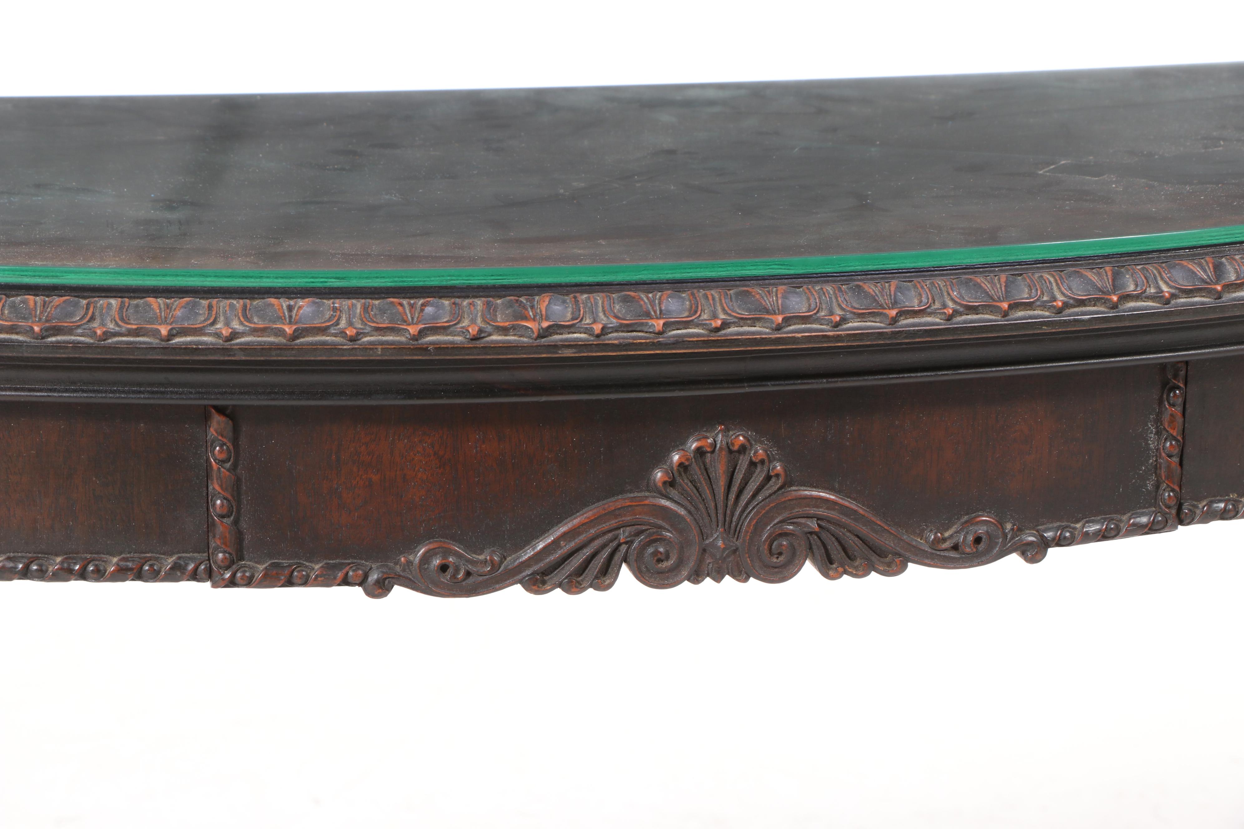 Neoclassical Style Mahogany and Glass-Top Demilune Hall Table, Early ...