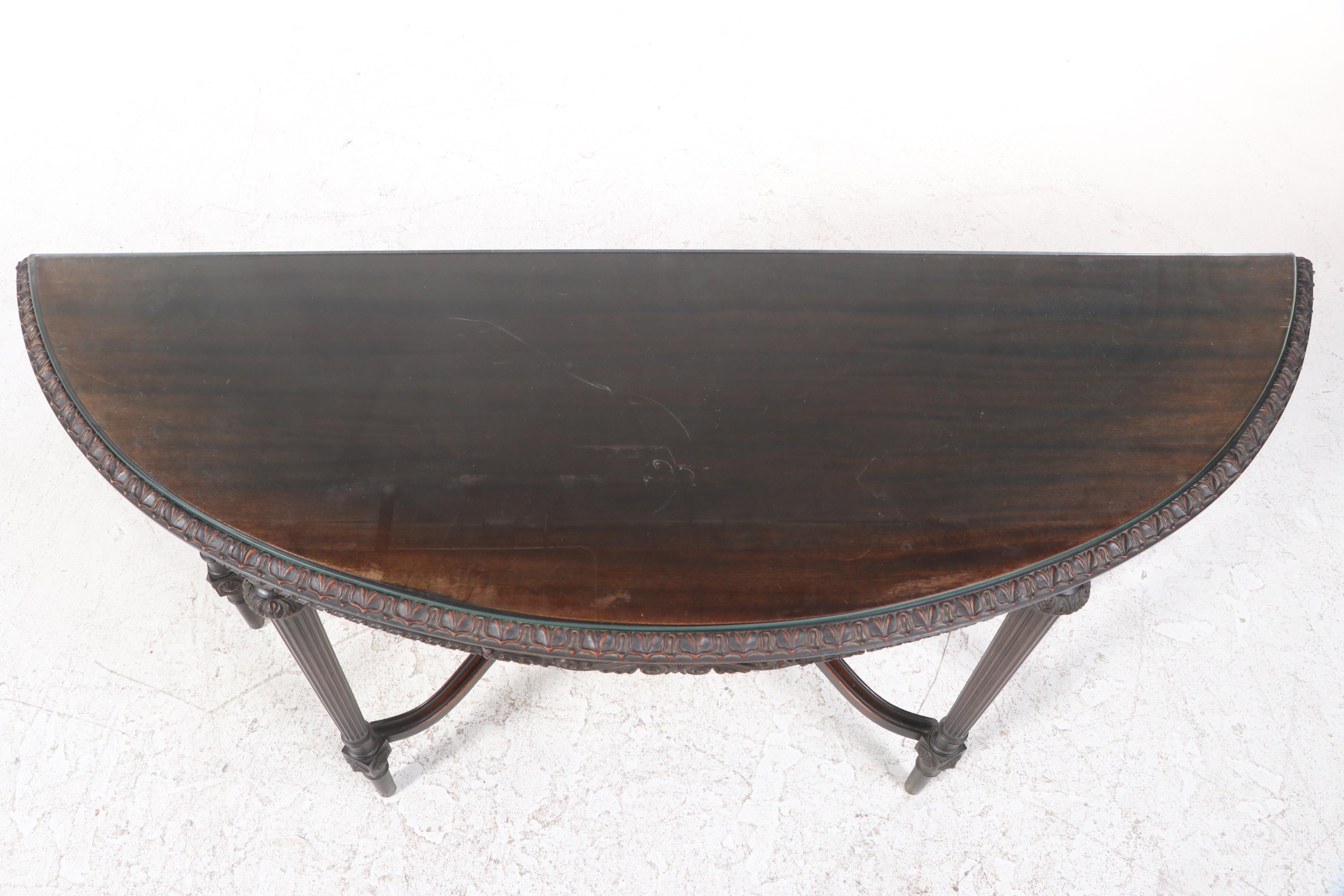 Neoclassical Style Mahogany and Glass-Top Demilune Hall Table, Early ...