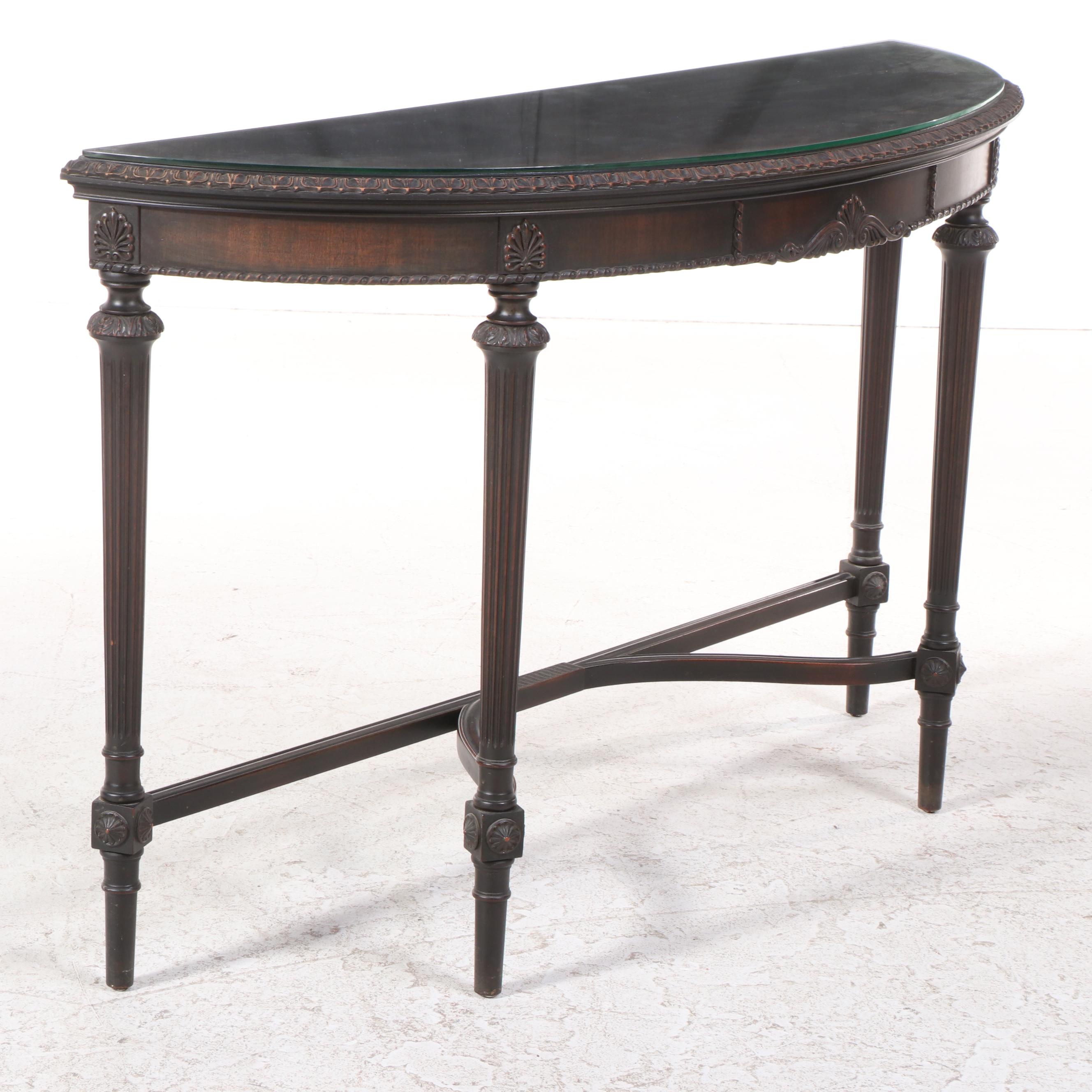 Neoclassical Style Mahogany and Glass-Top Demilune Hall Table, Early ...