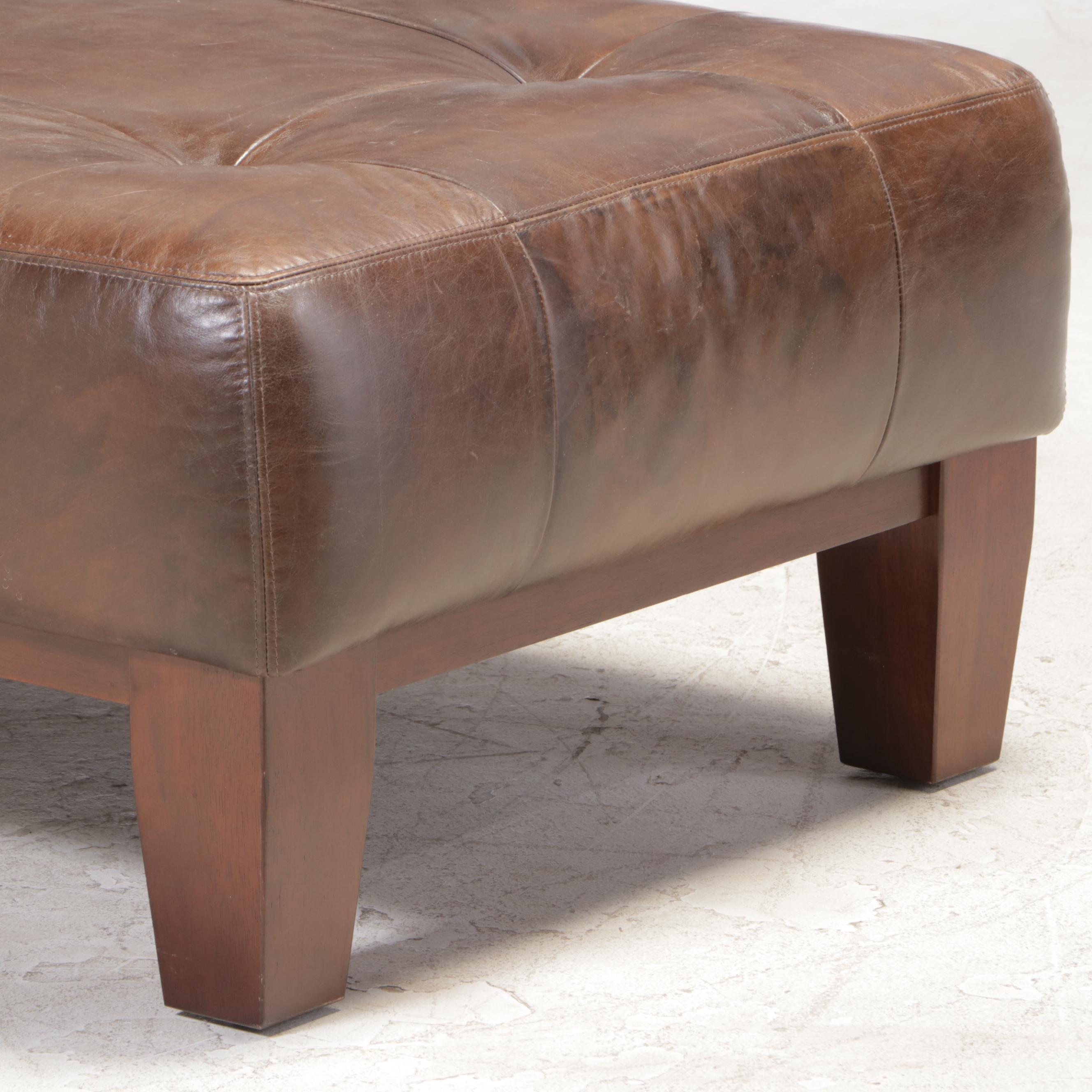 Pottery Barn "Sullivan" Hardwood and Button-Tufted Leather Cocktail ...