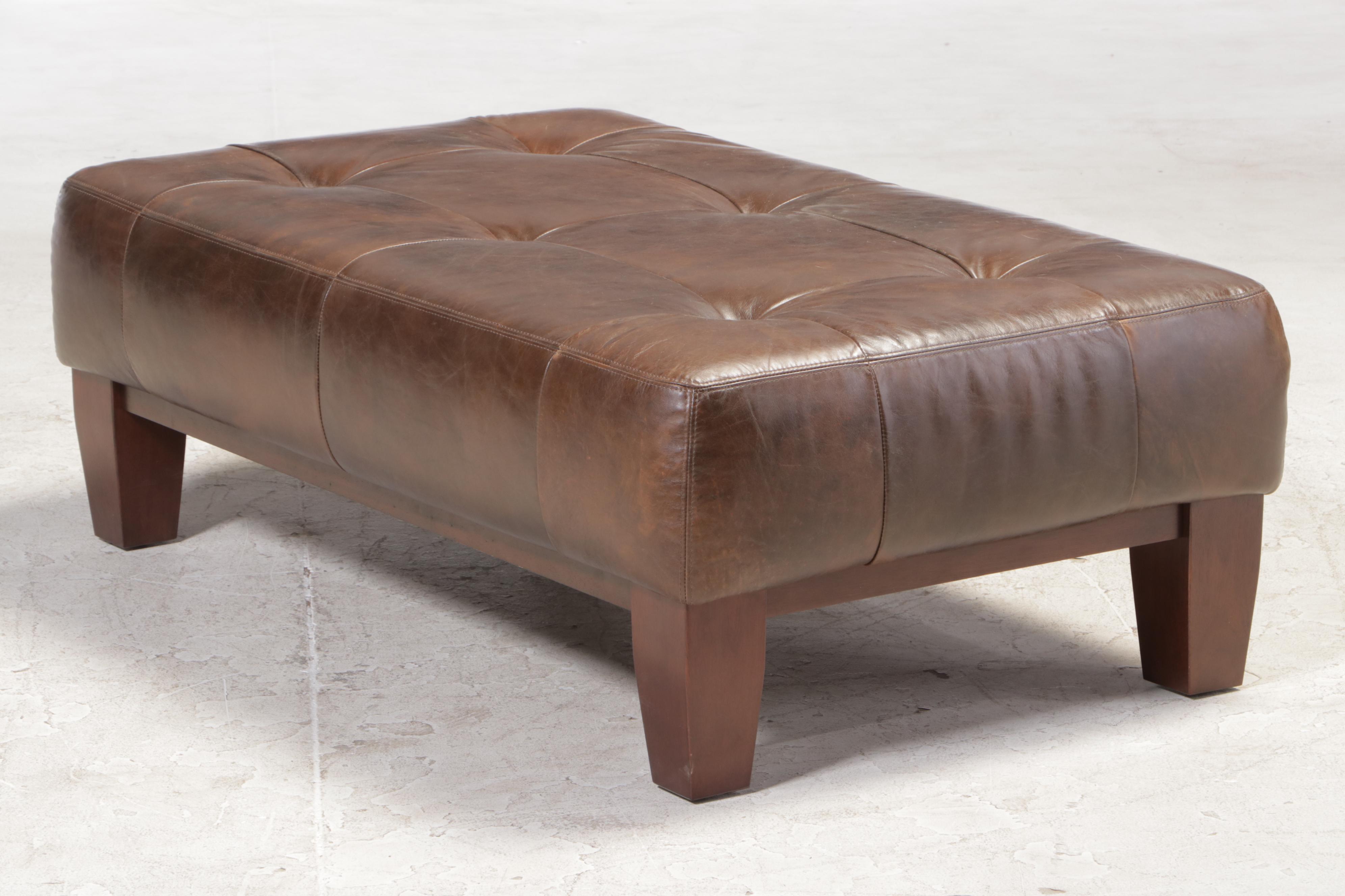 Pottery Barn "Sullivan" Hardwood and Button-Tufted Leather Cocktail ...