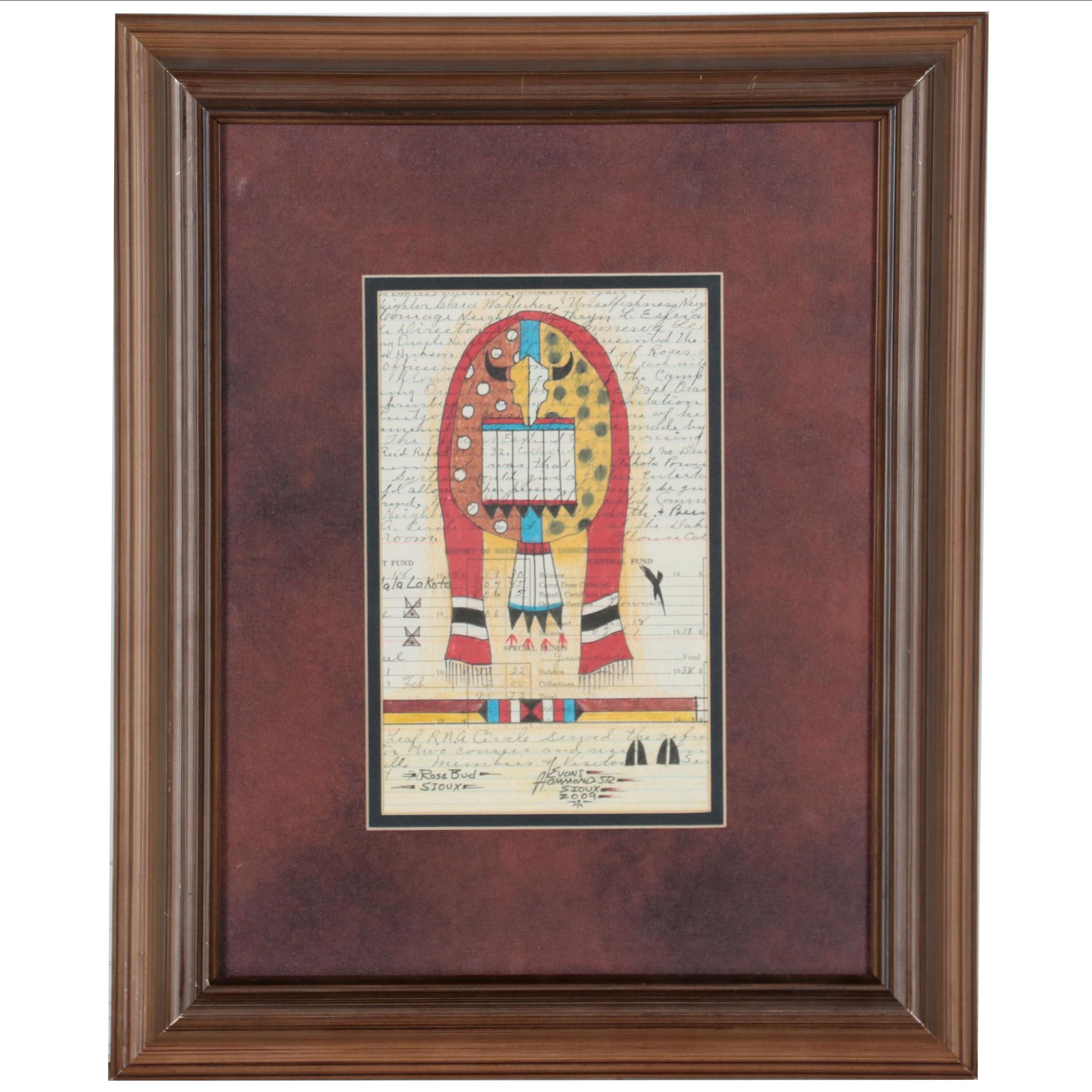 Evans Flammond Sr. Native American Mixed Media Drawing, 2009 | EBTH