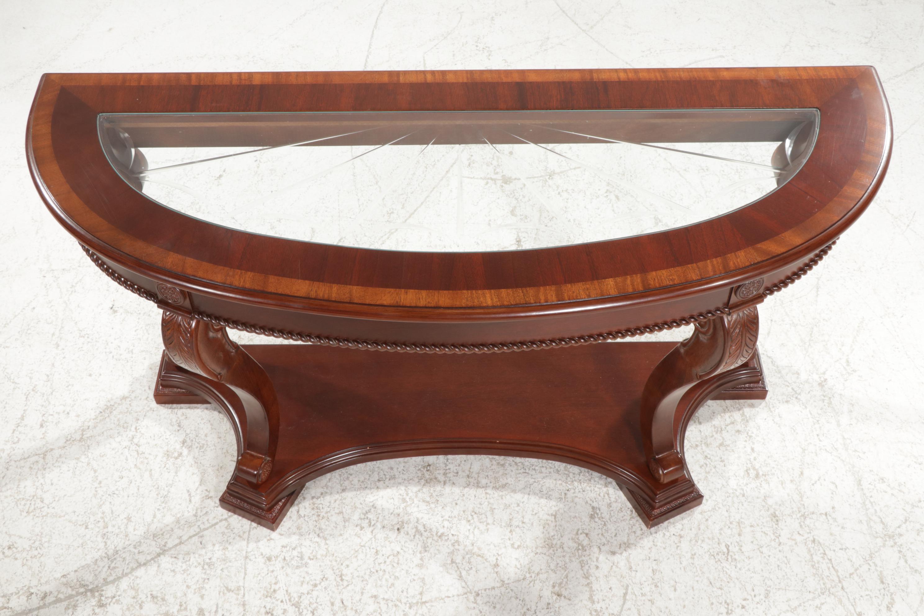 Contemporary Empire Style Demilune Glass Top Hall Table | EBTH