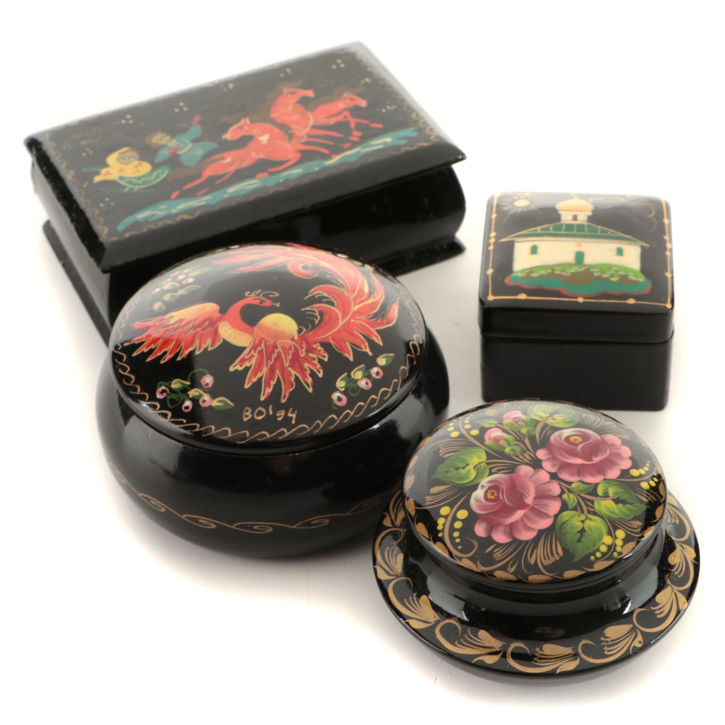 Ukrainian Floral Motif Lacquerware Box with Other Russian Hand-Painted ...