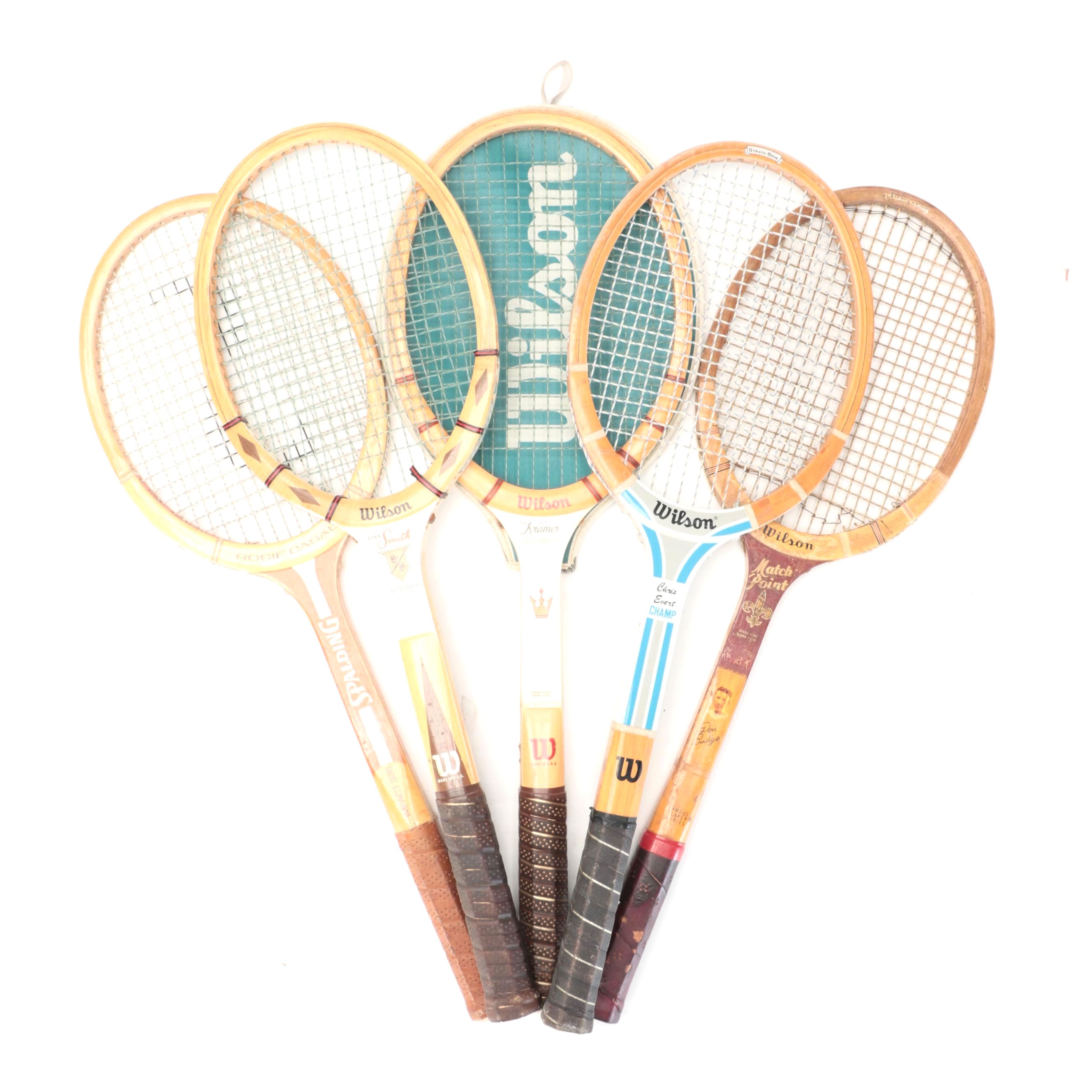 Wilson "Stan Smith Autograph" and Wood Tennis Rackets, Mid to Late 20th ...