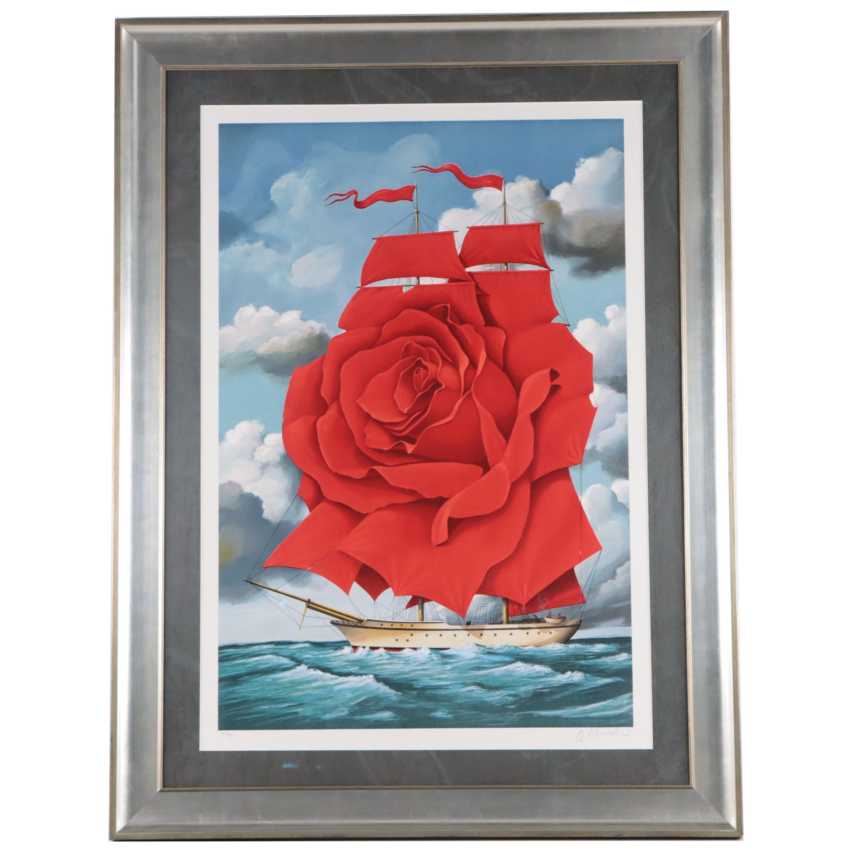 Rafał Olbiński Lithograph "Red Rose Ship" | EBTH