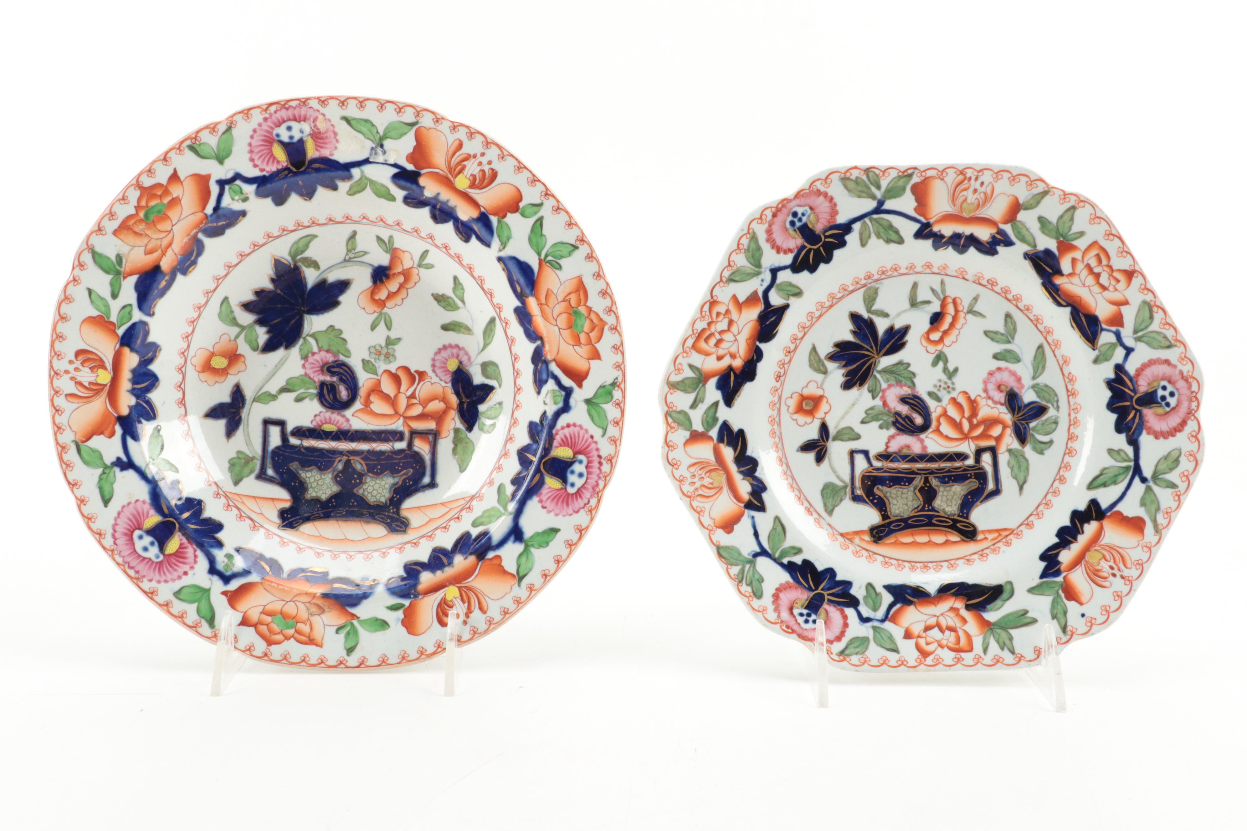 Hicks & Meigh English Imari Ironstone Bowl and Plate, Early 19th ...