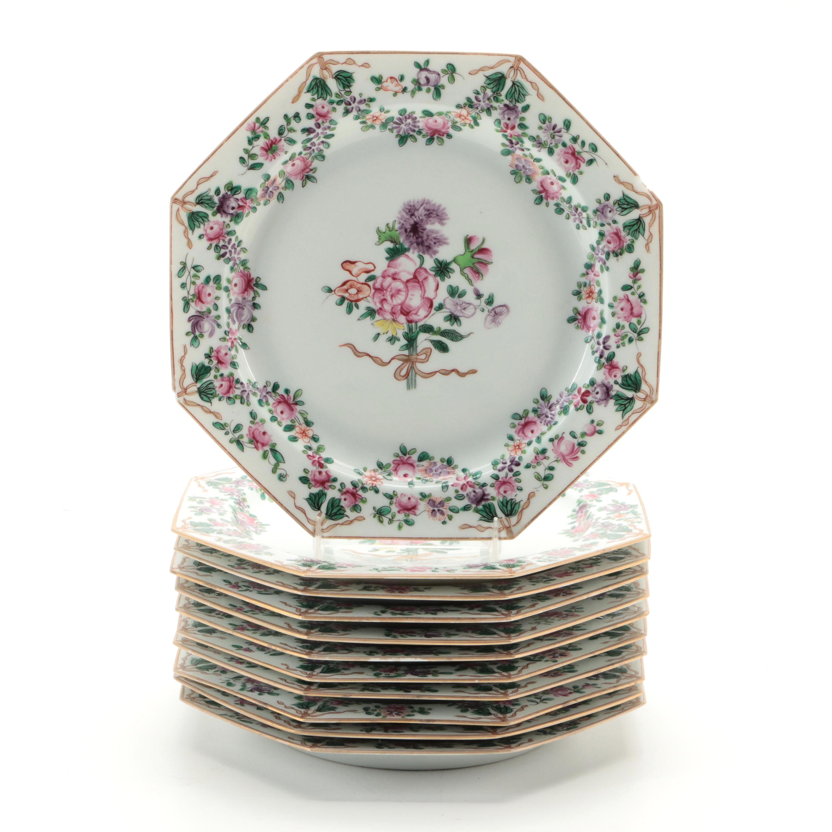 Edmé Samson Chinese Export Style Painted Porcelain Hexagonal Plates | EBTH