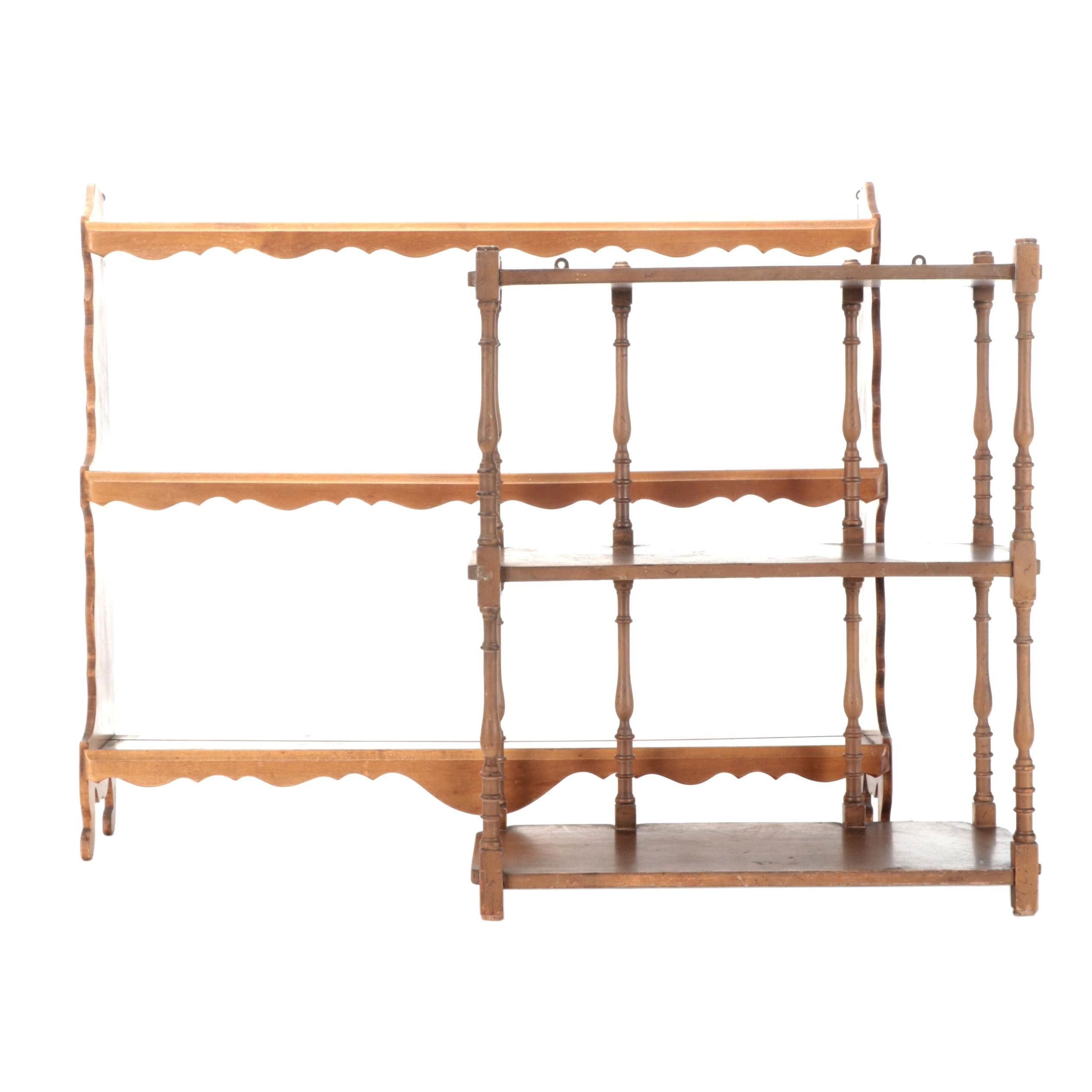 Wooden Plate Rack With Carved Aprons and Wall Shelf With Turned ...