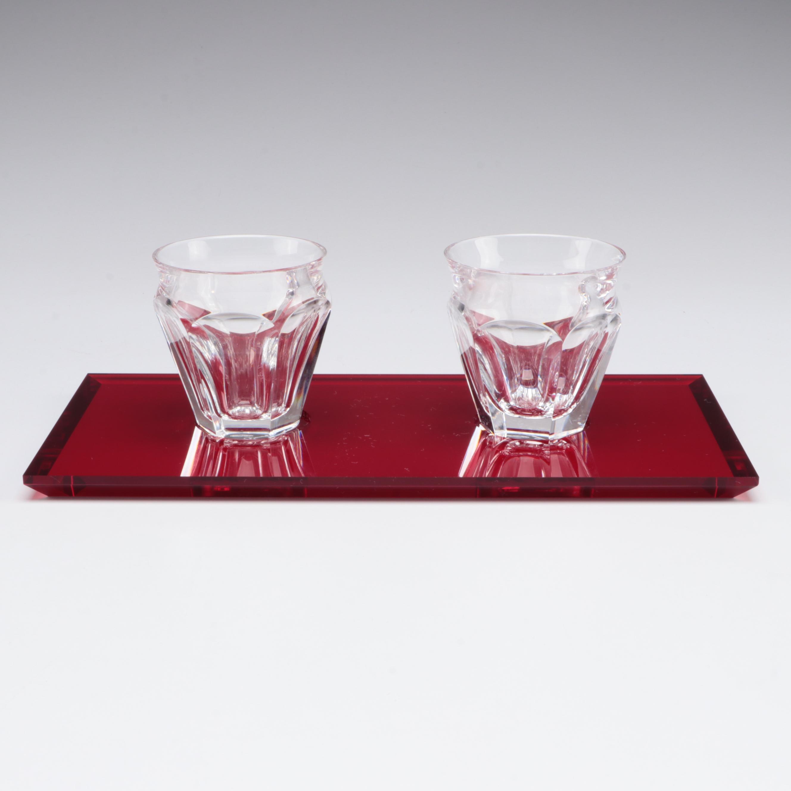 Baccarat "Harcourt" Crystal Espresso Set with Red Acrylic Tray ...