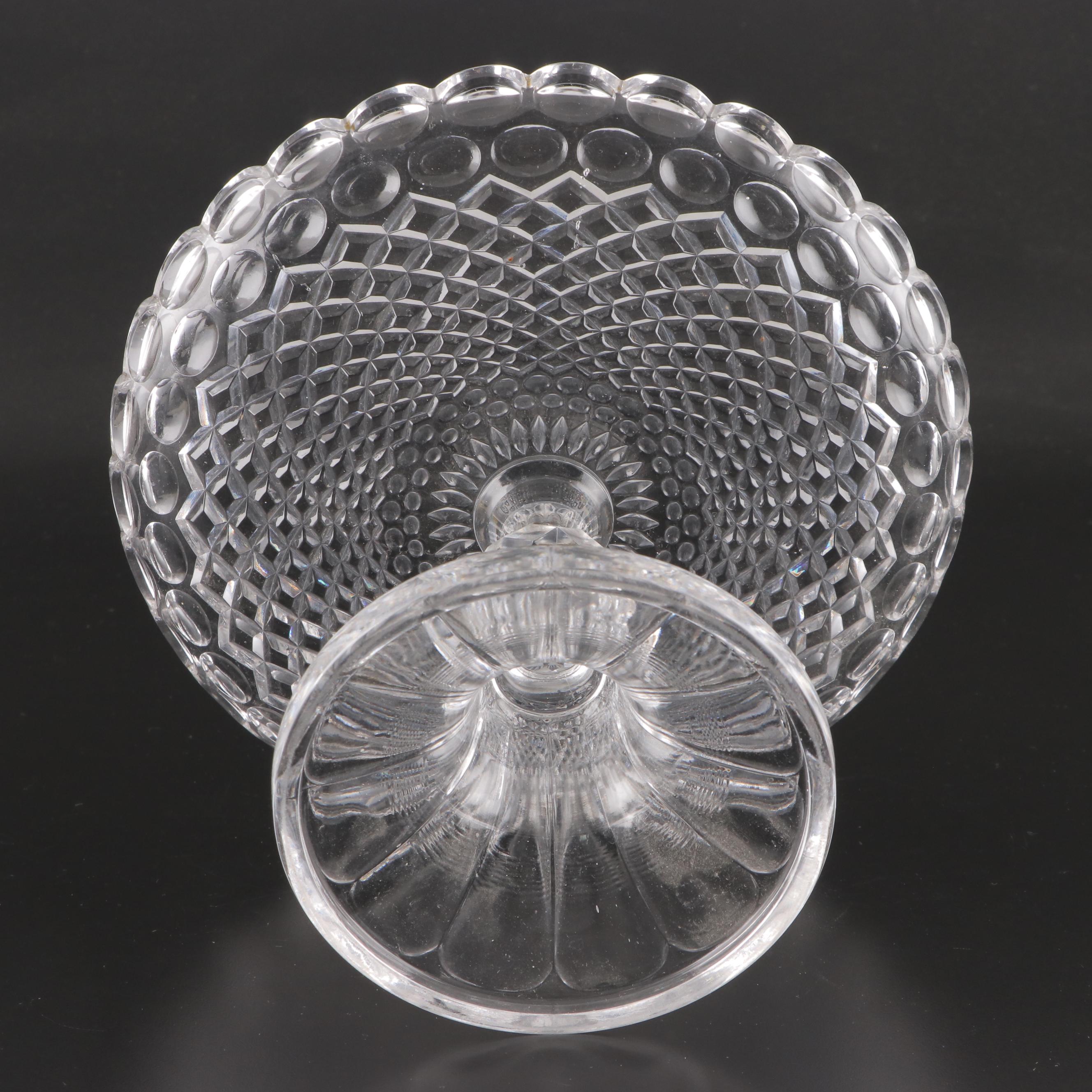 EAPG Bead and Diamond Cake Stand with Crystal Lidded Jar and Bowl | EBTH