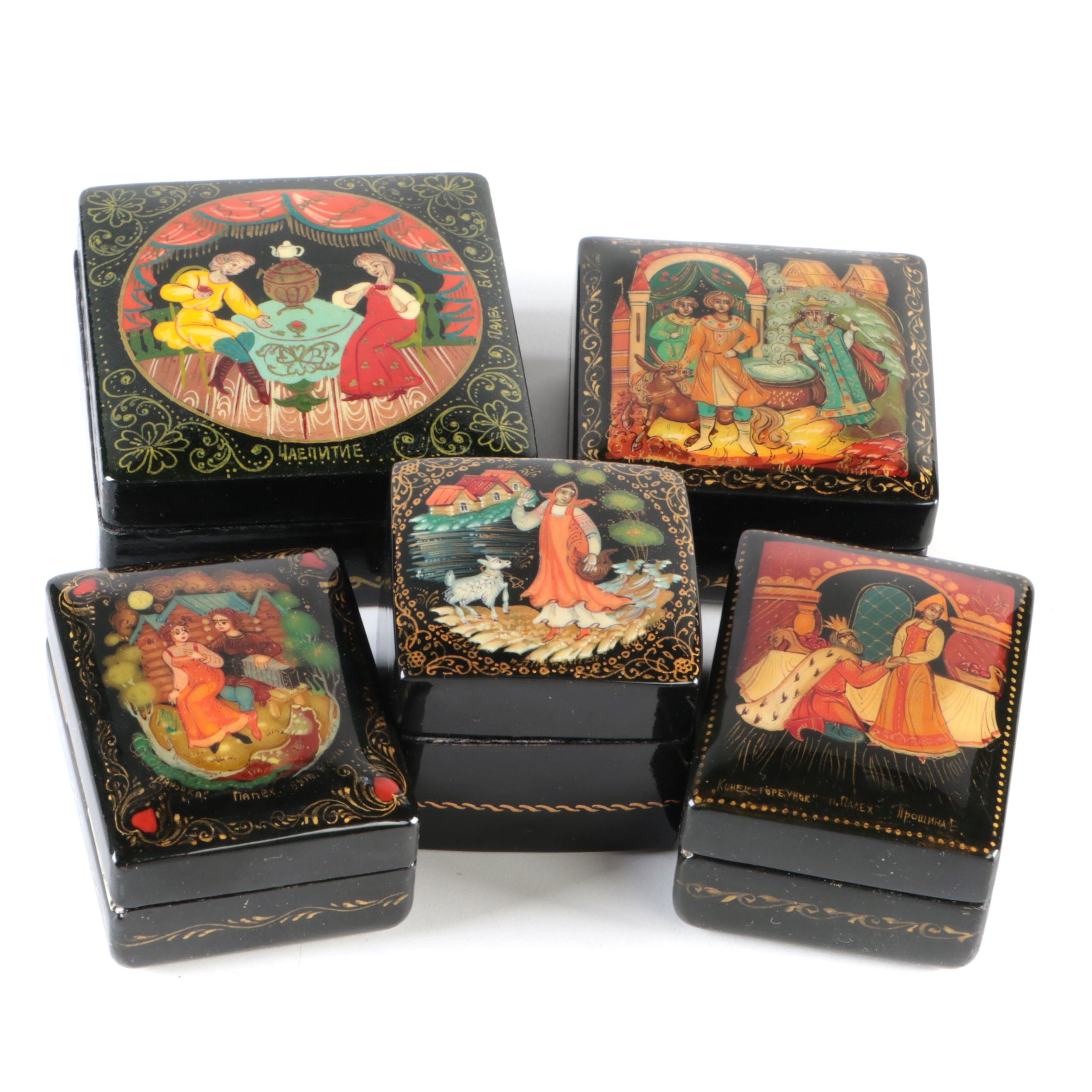 Russian Palekh Fairytale Hand-Painted Lacquerware Boxes | EBTH