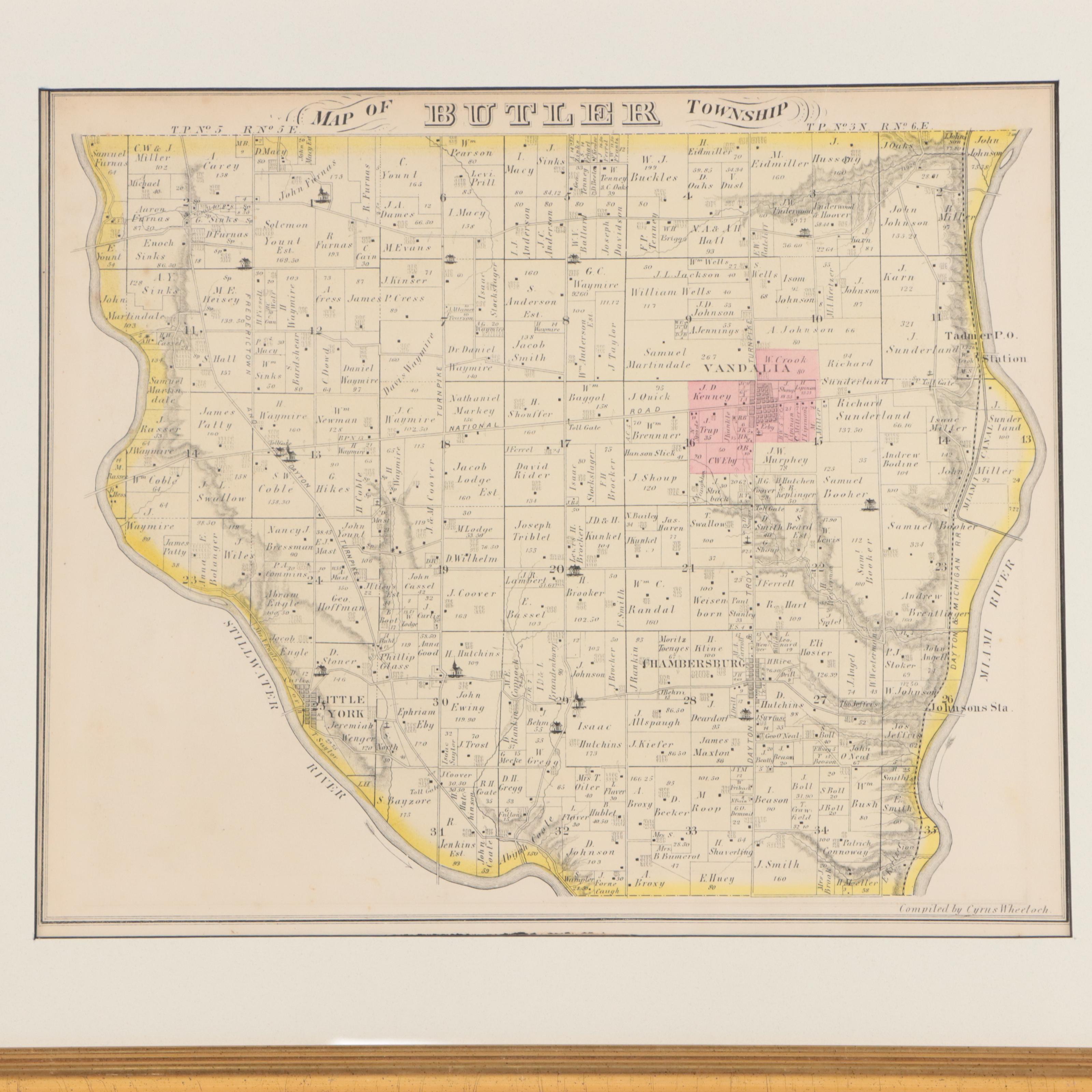L. H. Everts Hand-Colored Lithograph "Map of Butler Township," Circa ...