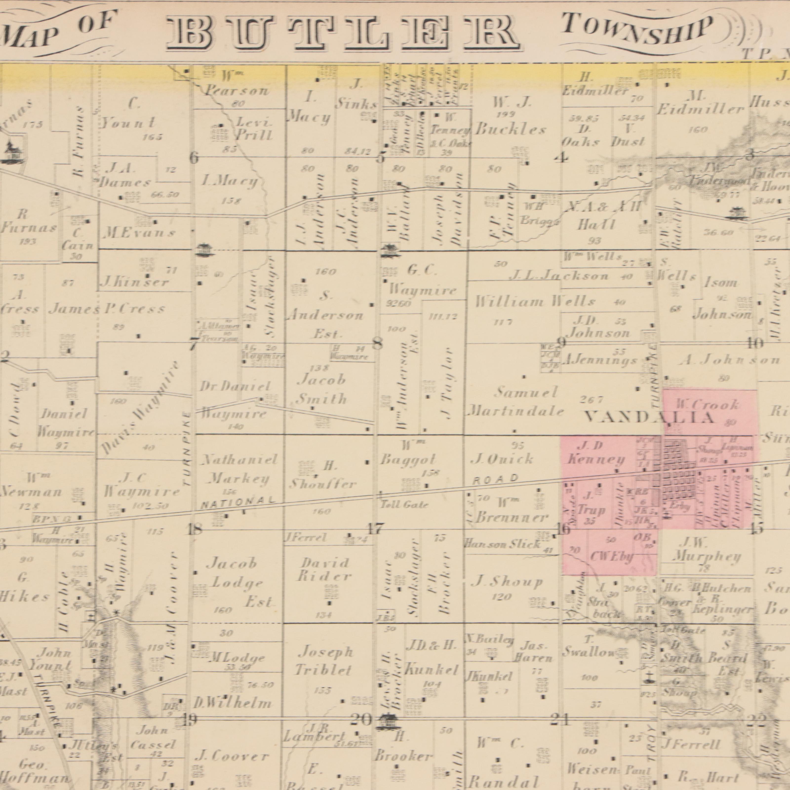 L. H. Everts Hand-Colored Lithograph "Map of Butler Township," Circa ...
