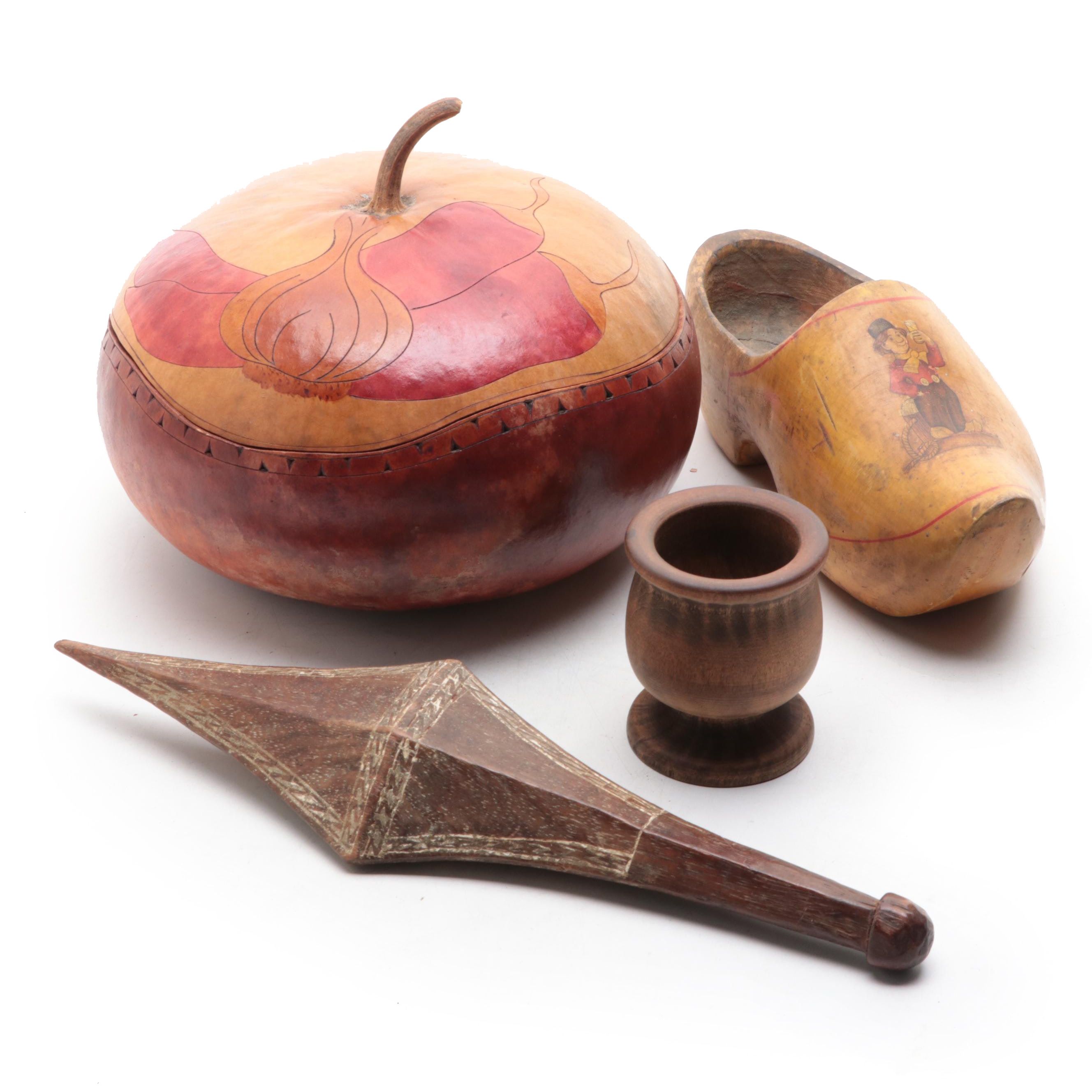 Solomon Islands Supi War Club, Handmade Gourd Box, Wooden Clog, Wood ...