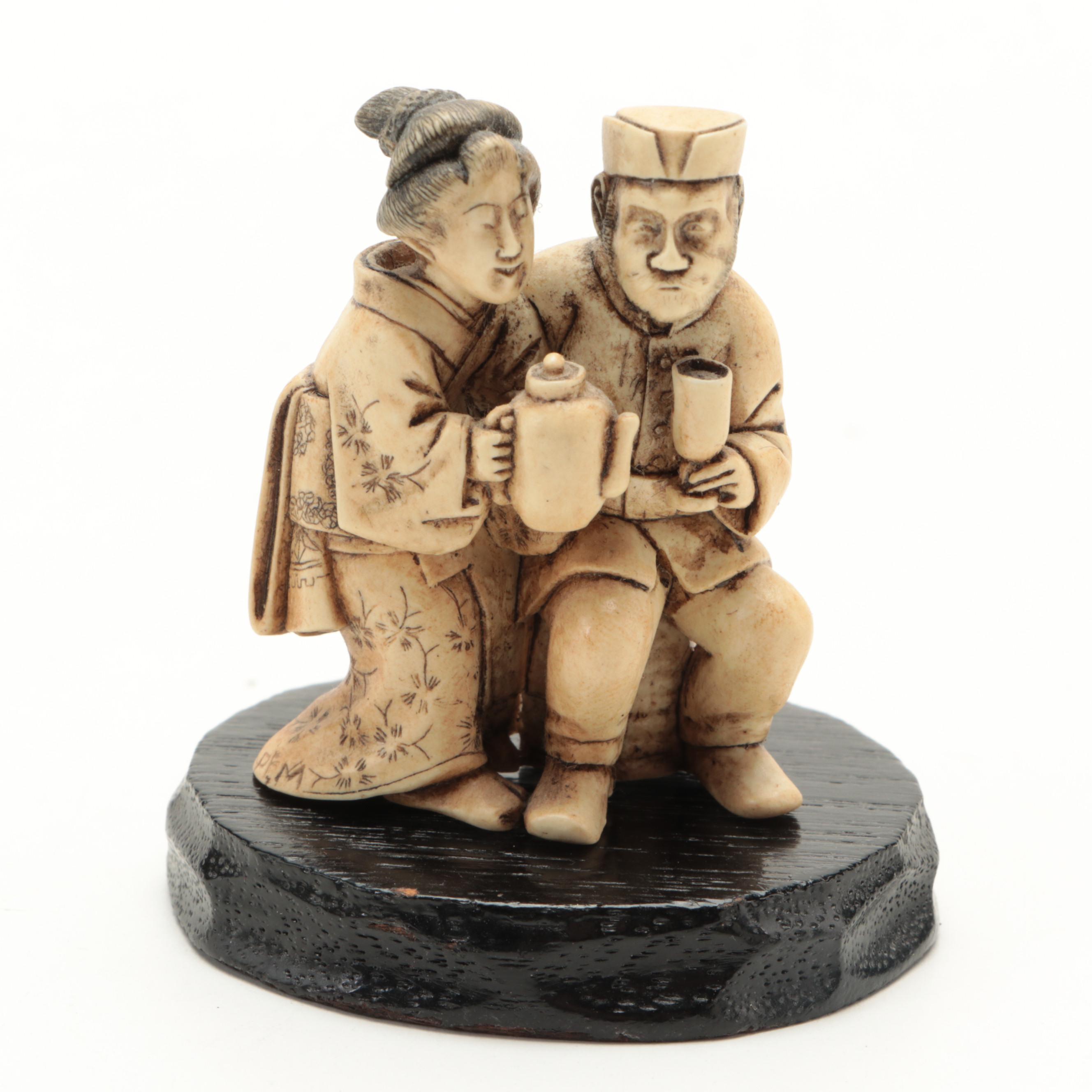 Japanese Resin Katabori Netsuke with Buddhist Monk and Serpent ...