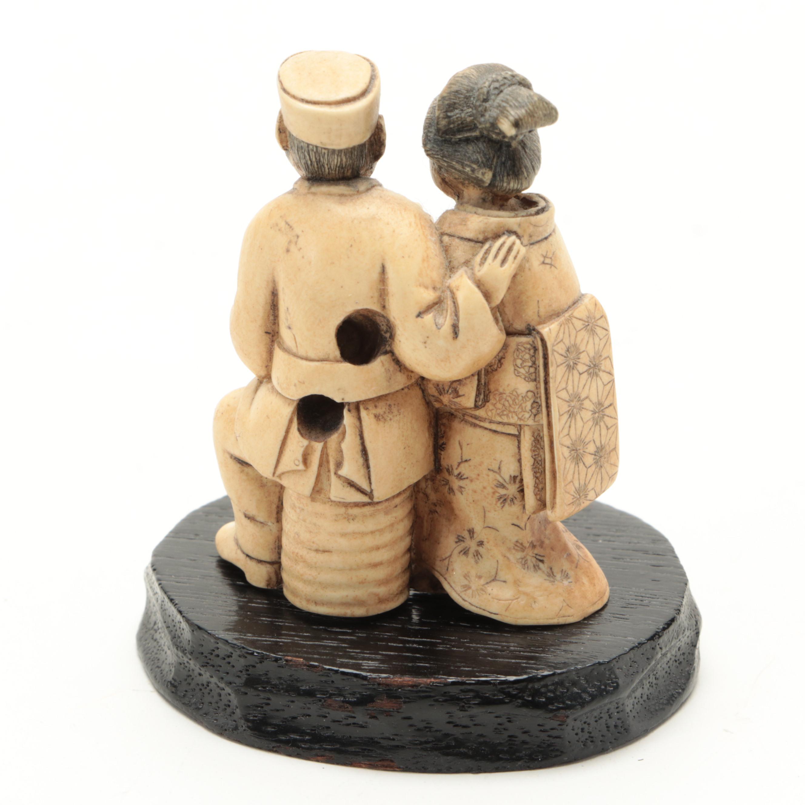 Japanese Resin Katabori Netsuke with Buddhist Monk and Serpent ...