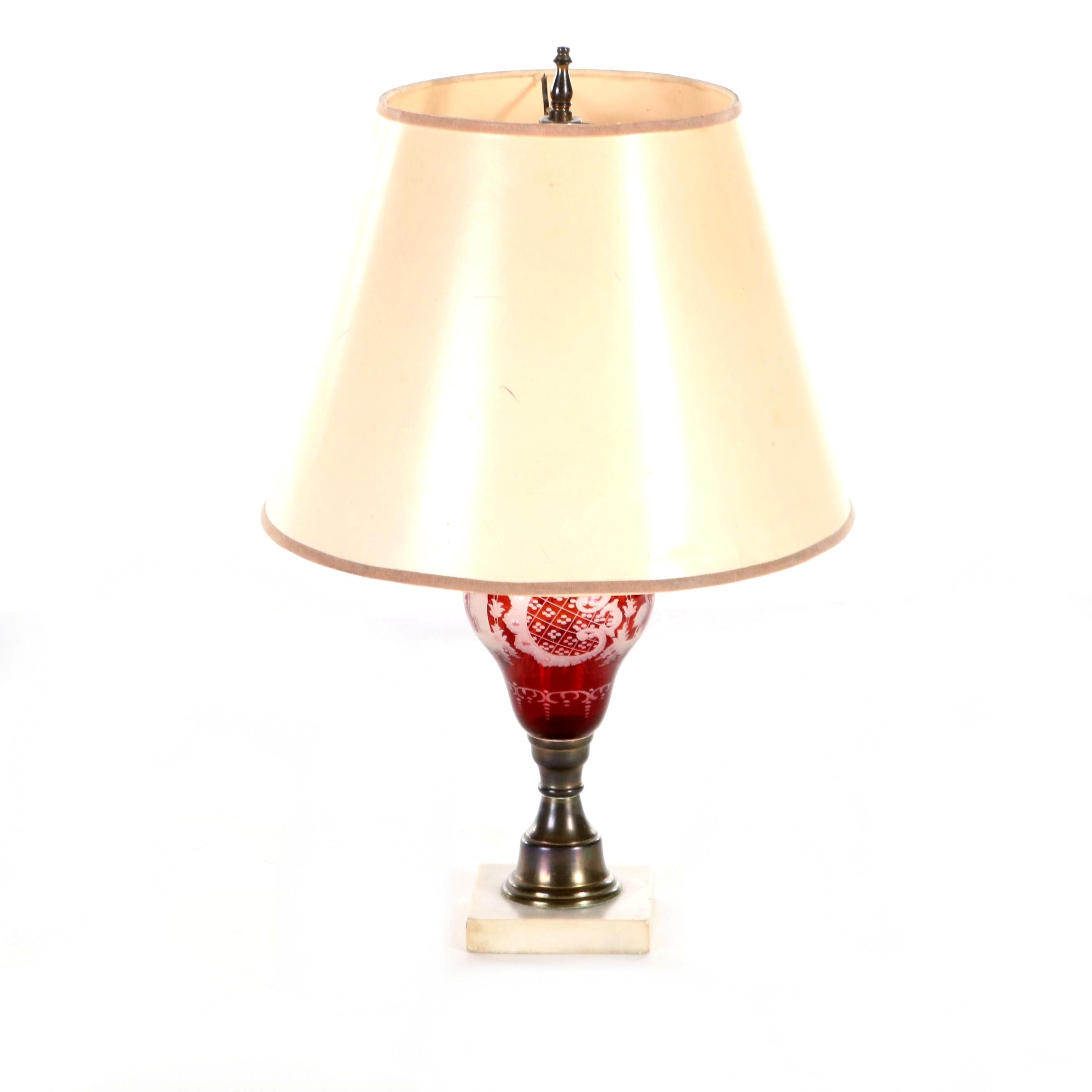 Ruby Flash Cut to Clear Kerosene Table Lamp, Adapted Mid-20th Century ...