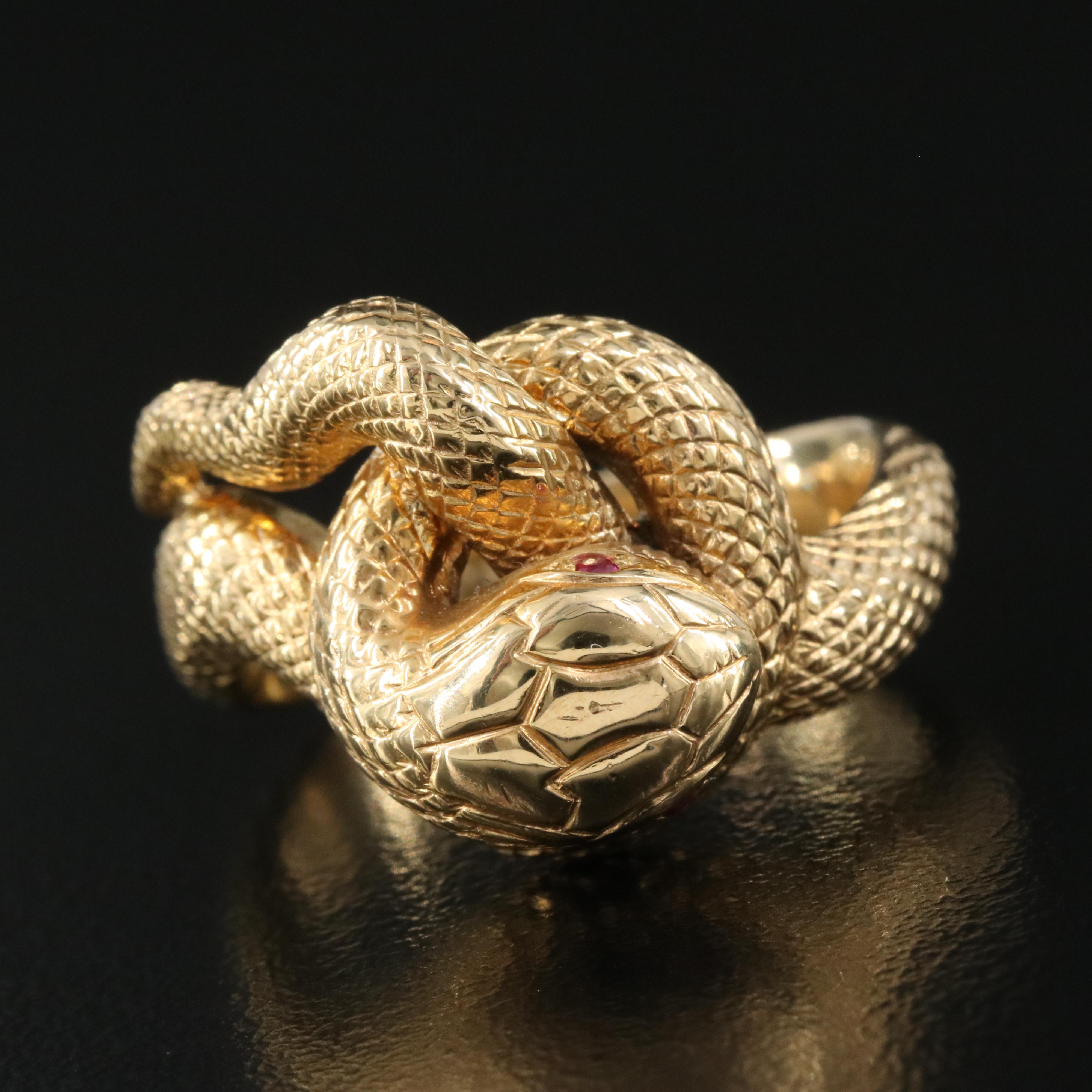 Antique Larter & Sons 14K Ruby Coiled Snake Ring | EBTH