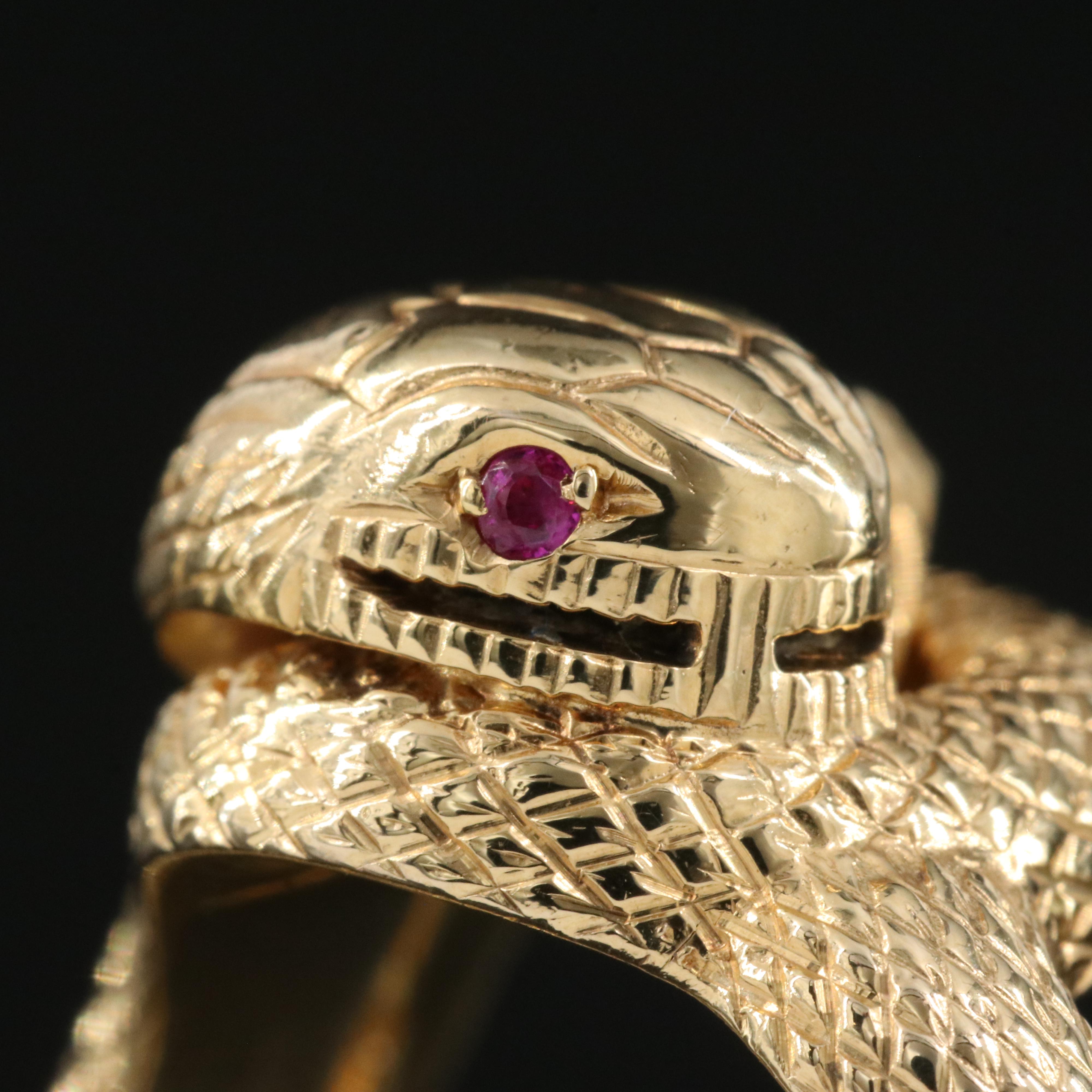 Antique Larter & Sons 14K Ruby Coiled Snake Ring | EBTH