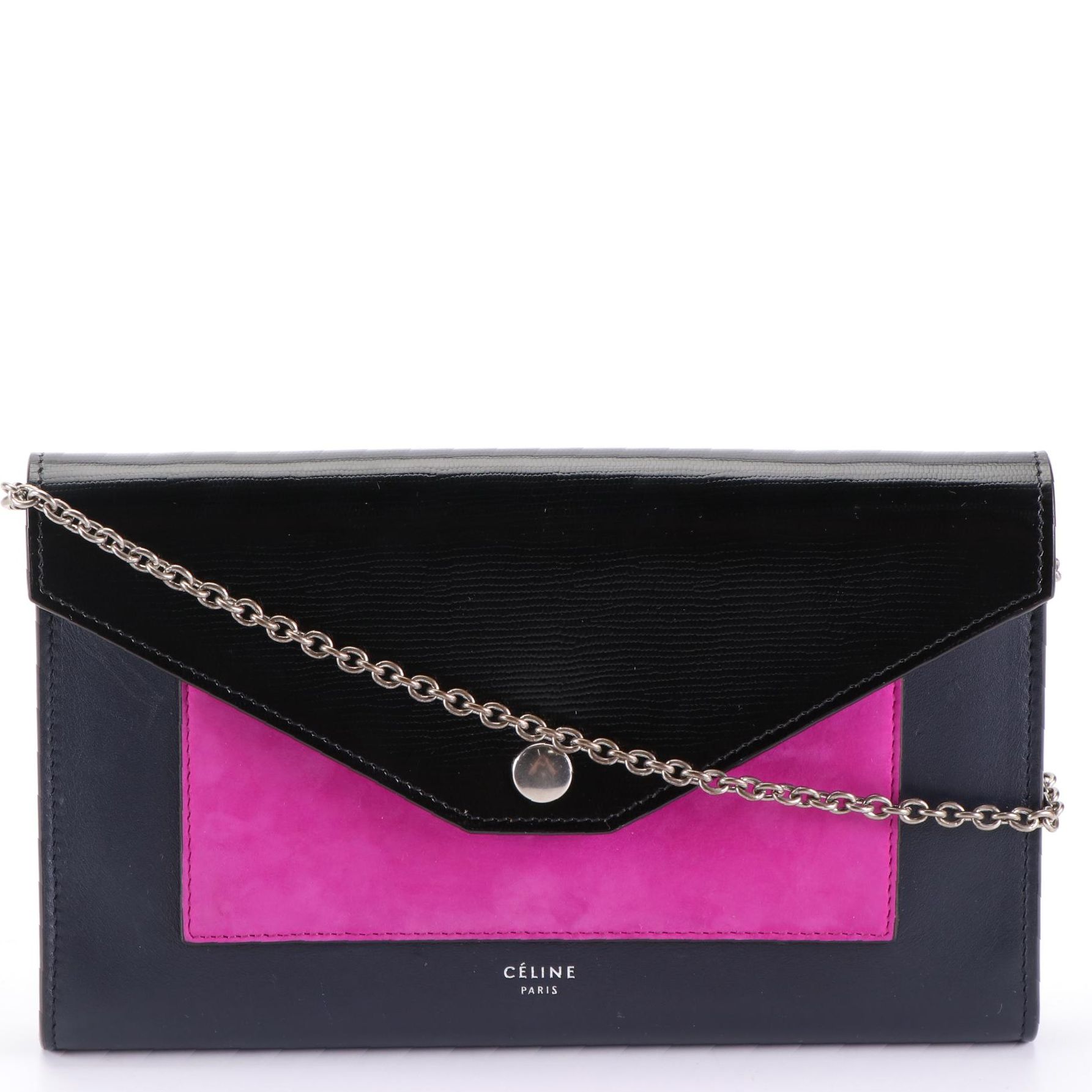 Céline Two-Tone Envelope Wallet on Chain in Embossed and Smooth Leather ...