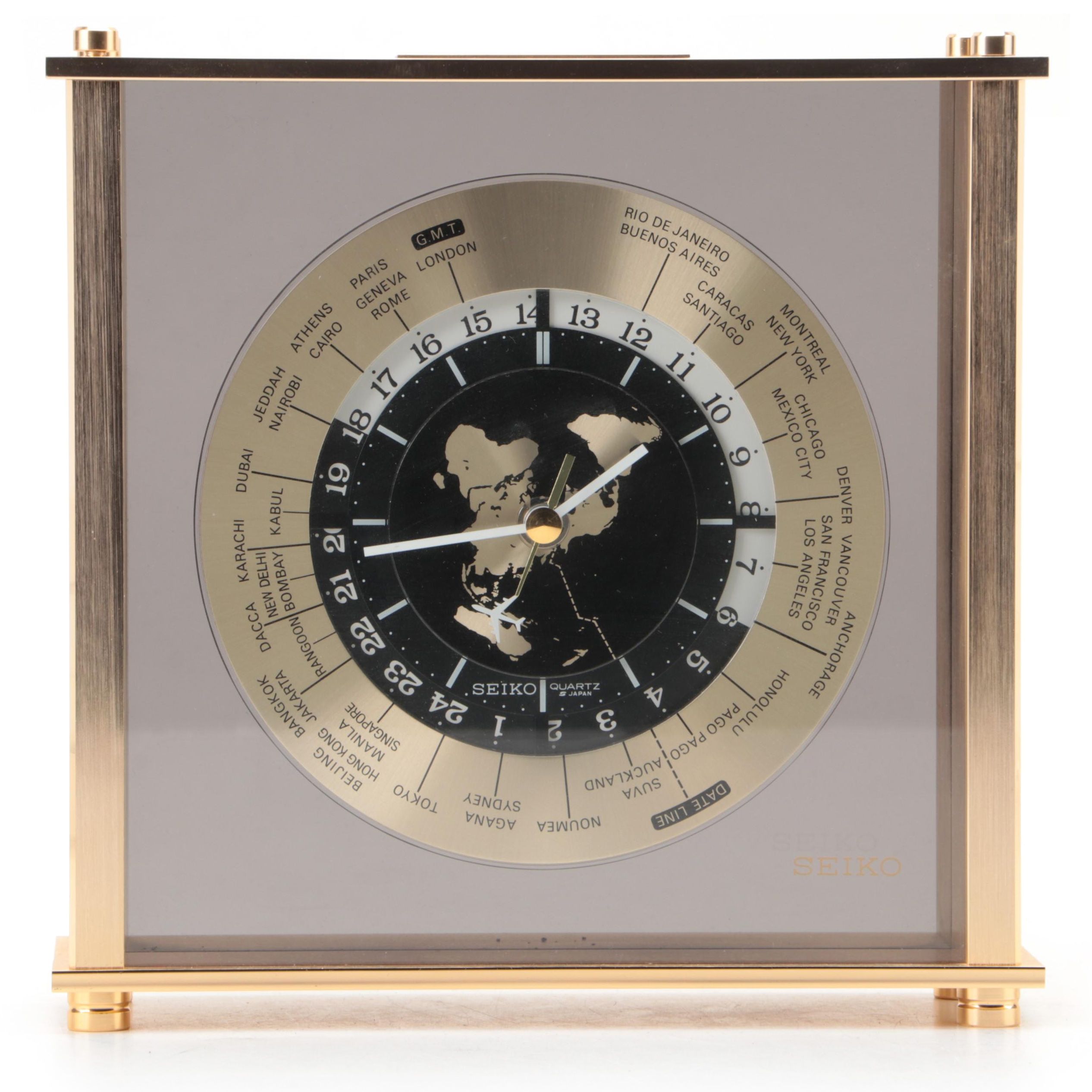 Seiko Brass and Glass World Time Desk Clock | EBTH
