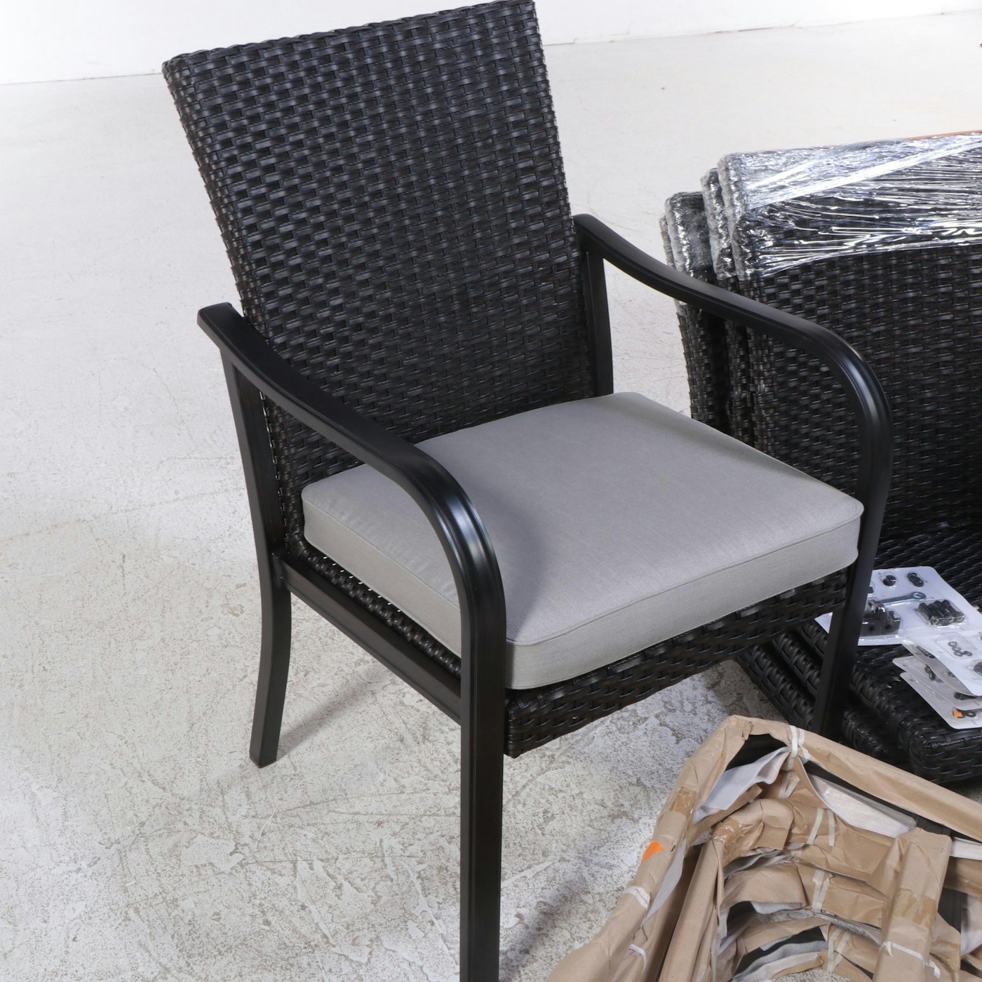 Seven Member's Mark / Sunbrella Resin Wicker Outdoor Dining Chairs | EBTH Seven Member's Mark / Sunbrella Resin Wicker Outdoor Dining Chairs | EBTH