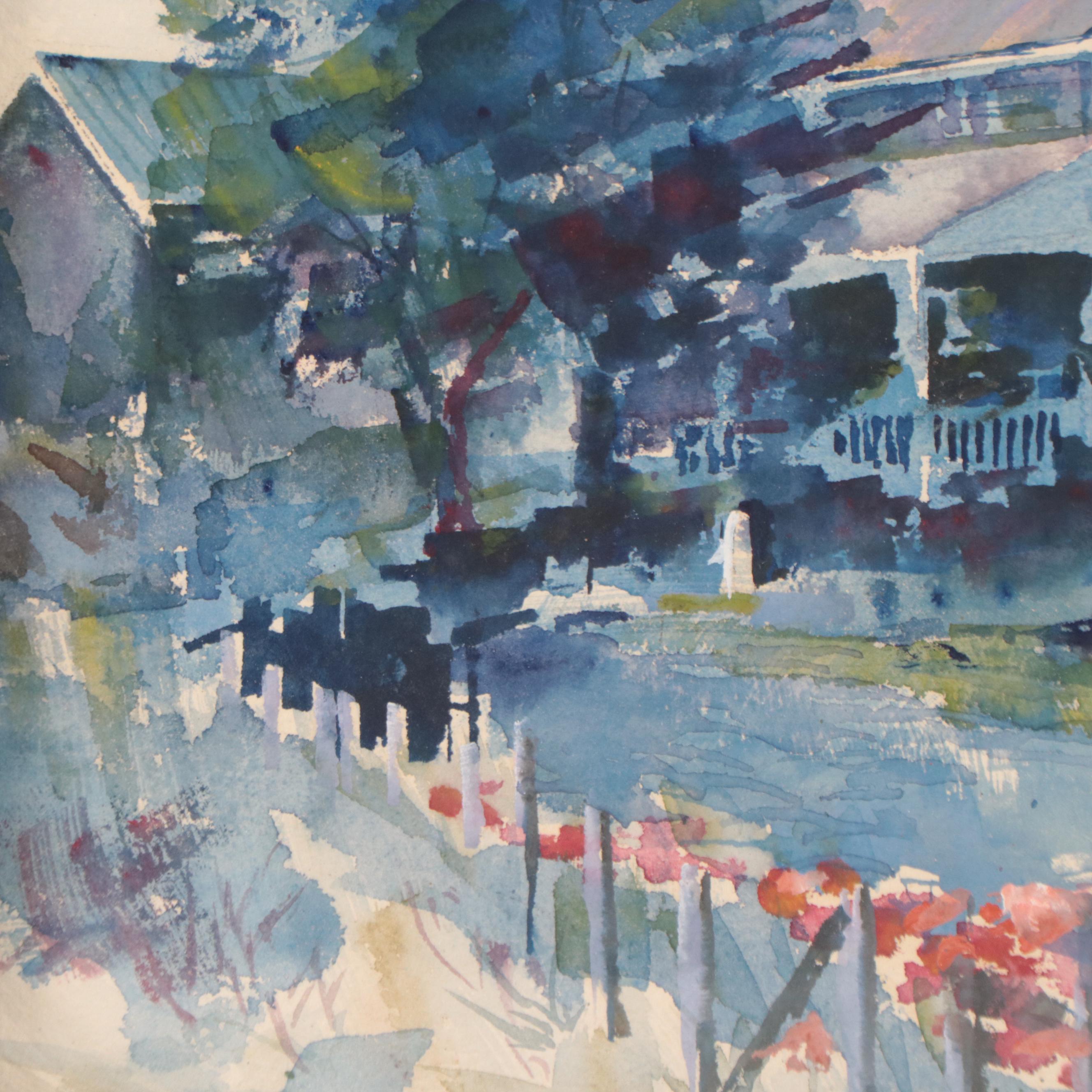 John Imhoff Watercolor Painting of Suburban Scene | EBTH